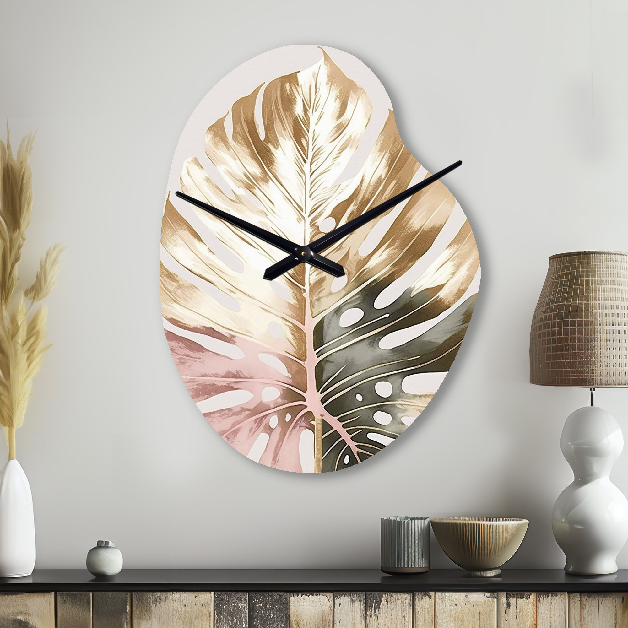 Design Art Gold And White Philodendron Leaf II - Pear Shape Unique ...