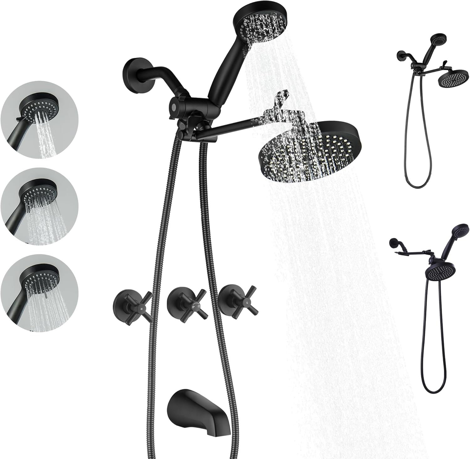 SOLVUR 3 Handle Tub Shower Faucet Matte Black Three Handles Shower ...