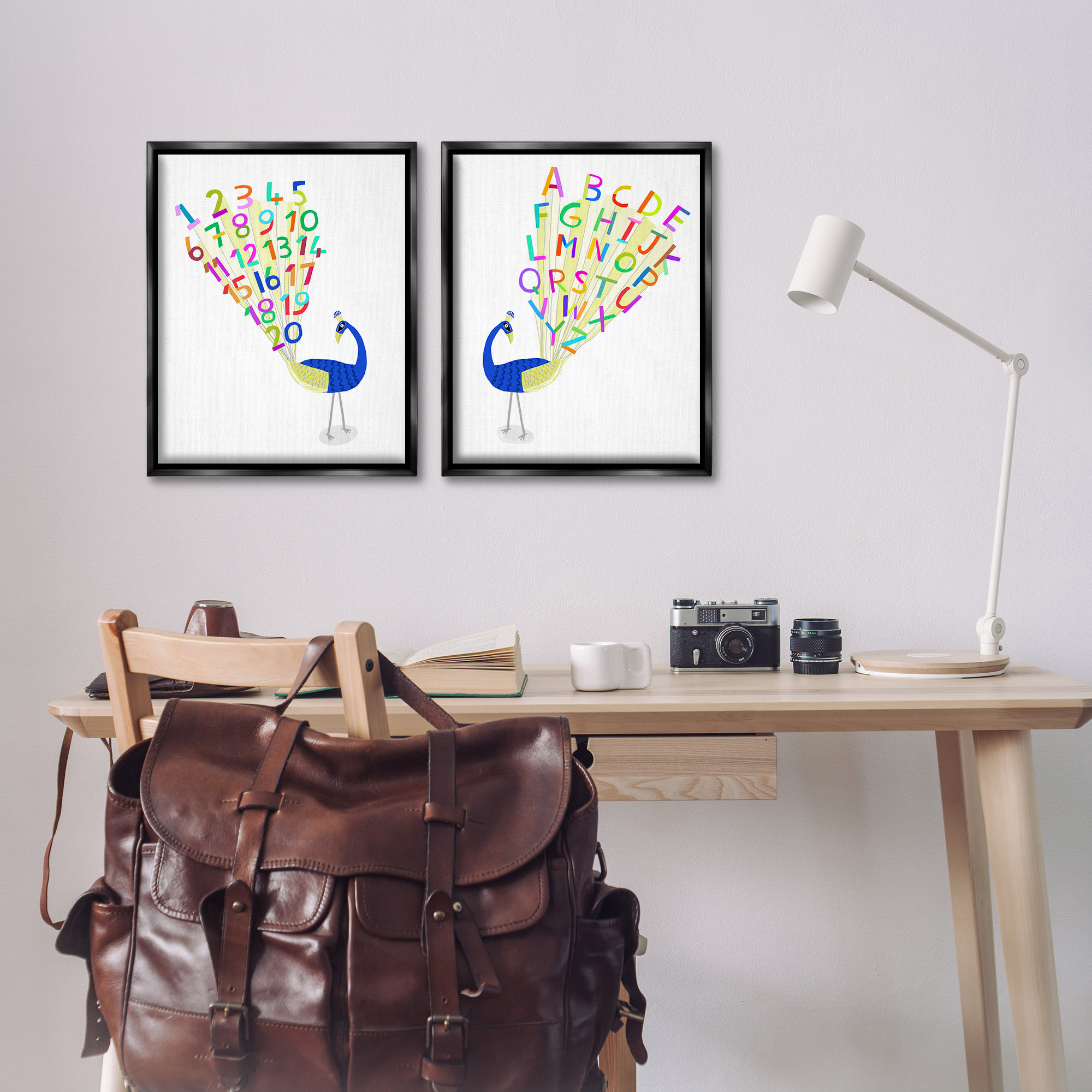 Bungalow Rose Peacock Alphabet Numbers 2 PC Framed Floater Canvas Set ...