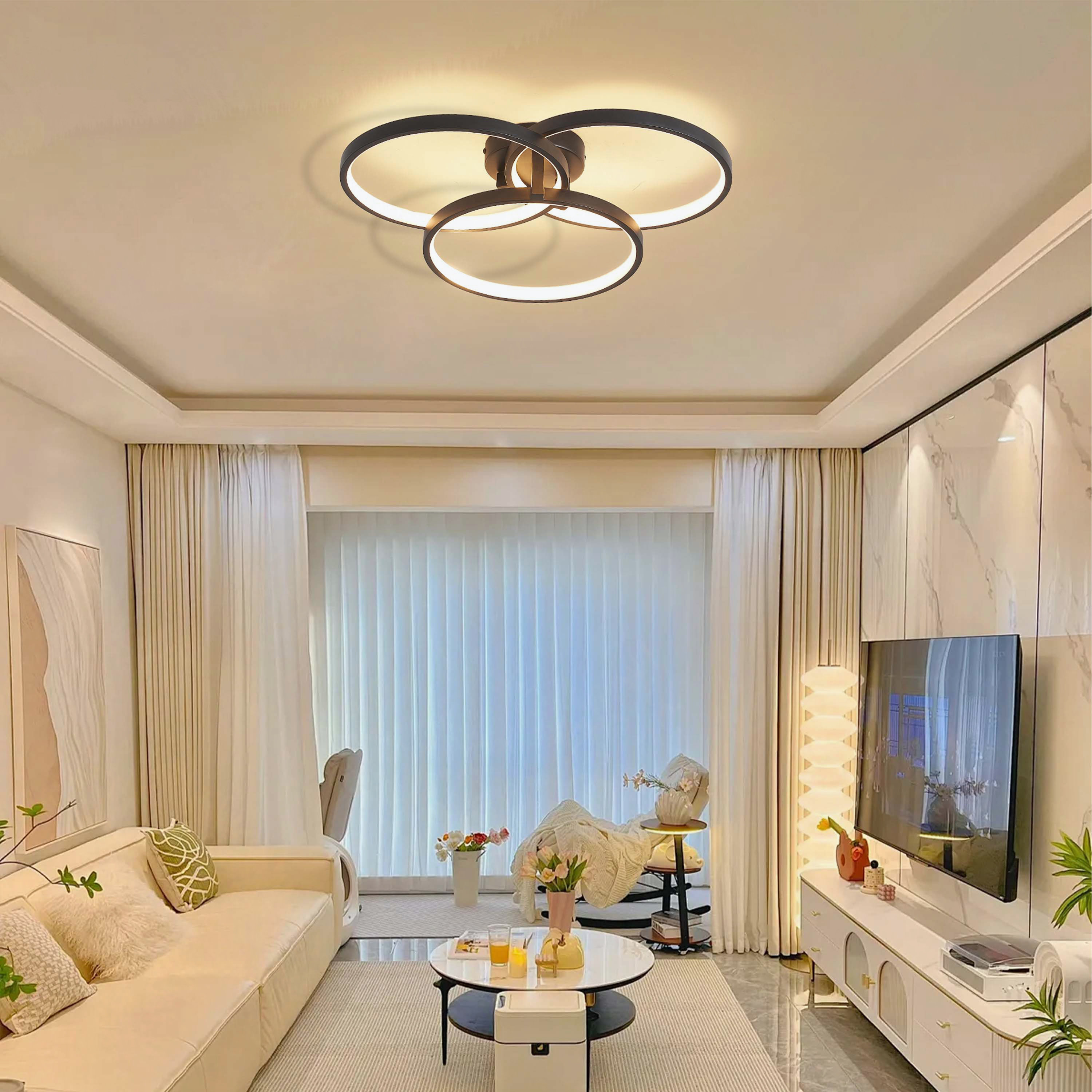 Wrought Studio 20" Modern Black LED Ceiling Light, 3-Ring Flush Mount ...