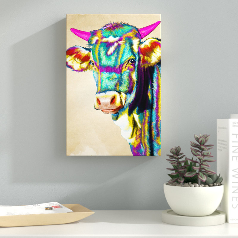 Latitude Run® " Color Glam Cow Animals " Painting Print | Wayfair