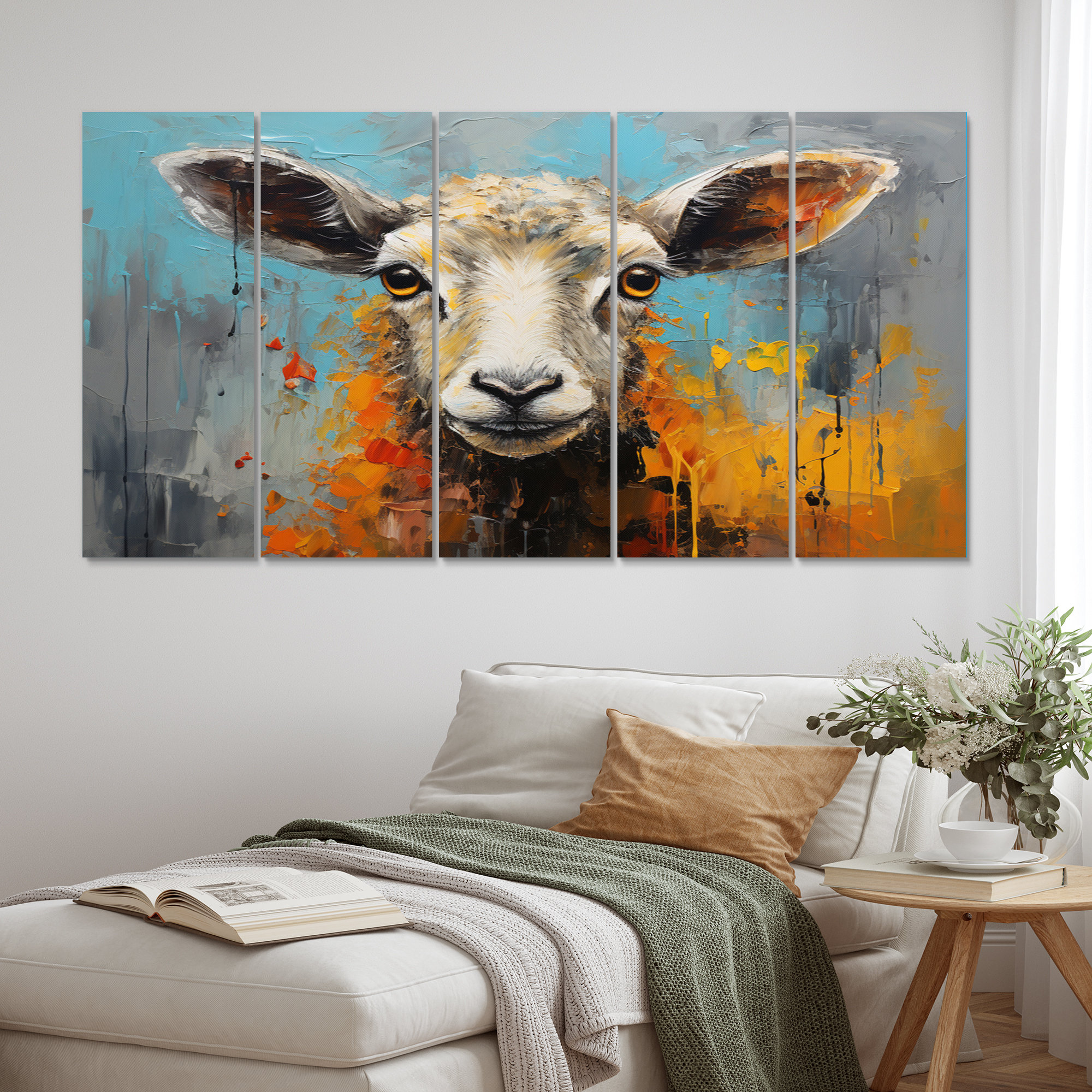 August Grove® Teal Palette Knife Sheep - Animals Wall Decor - 5 Equal ...