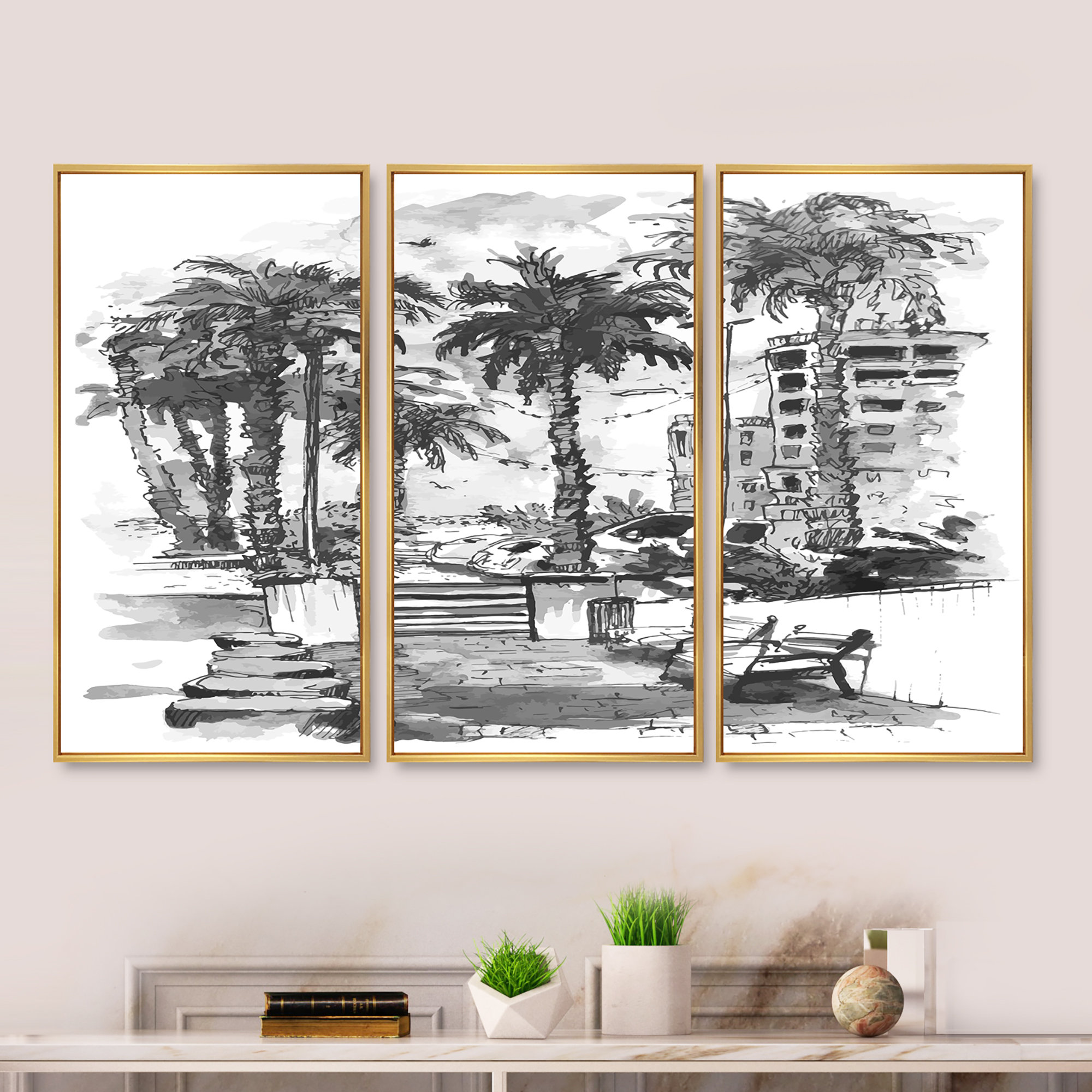 Winston Porter Rues et bâtiments de Miami City en Floride - ensemble d'art mural encadré ...