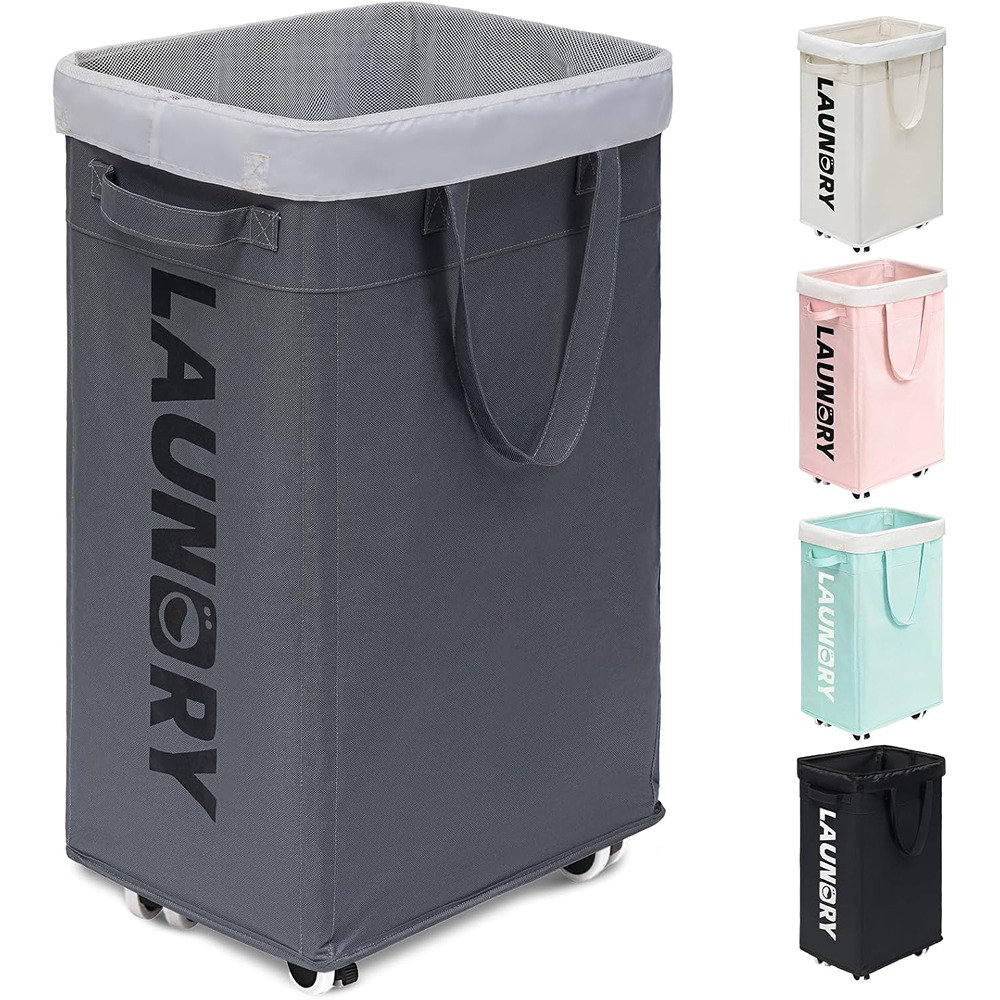 Ebern Designs Laundry Basket With Wheels, 75L Collapsible Laundry Ham ...
