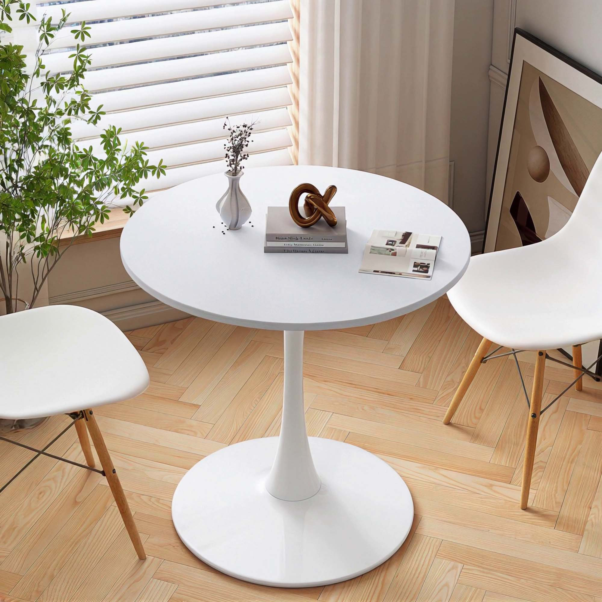 Ebern Designs 32"Round Dining Table,Metal Base Leisure Coffee Table ...