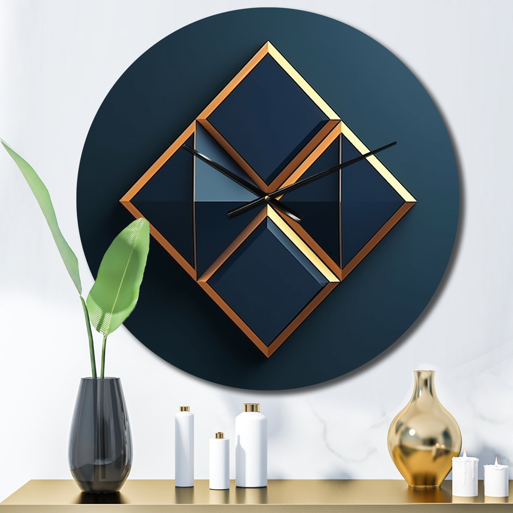East Urban Home Retro Diamond Geometry in Blue and Gold I - Modern ...
