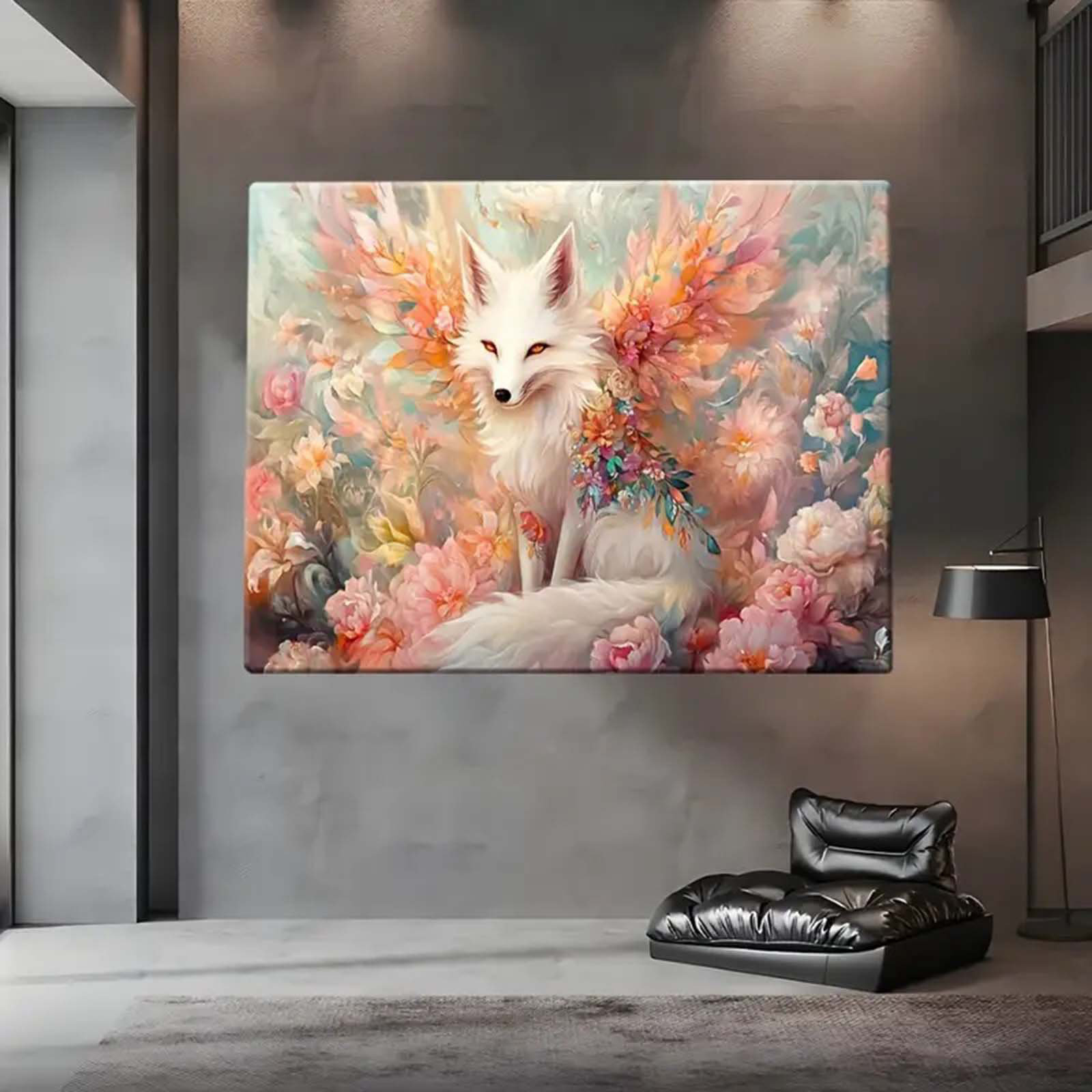 Trinx Wrapped Canvas Poster A Beautiful White Fox Surrounded By Flowers ...