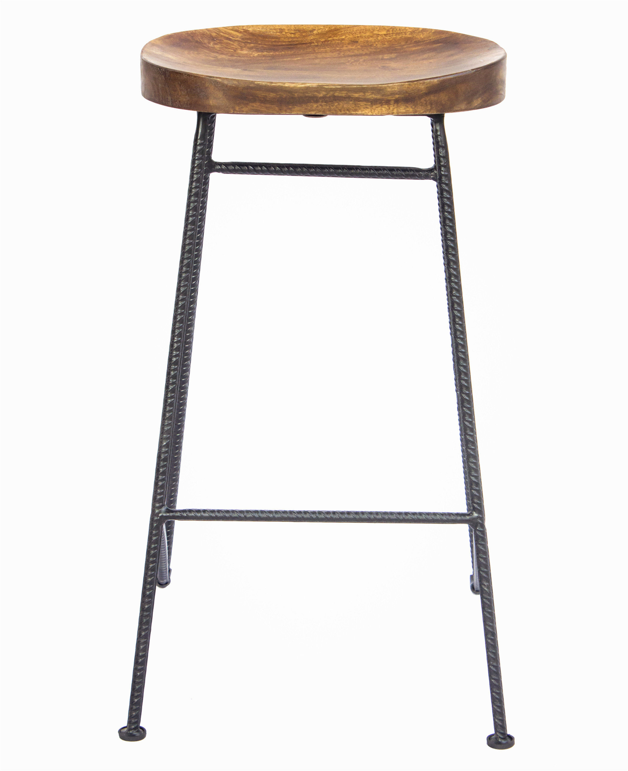 17 Stories 28 Inch Bar Stool with Mango Wood Saddle Seat, Iron Rod Legs ...