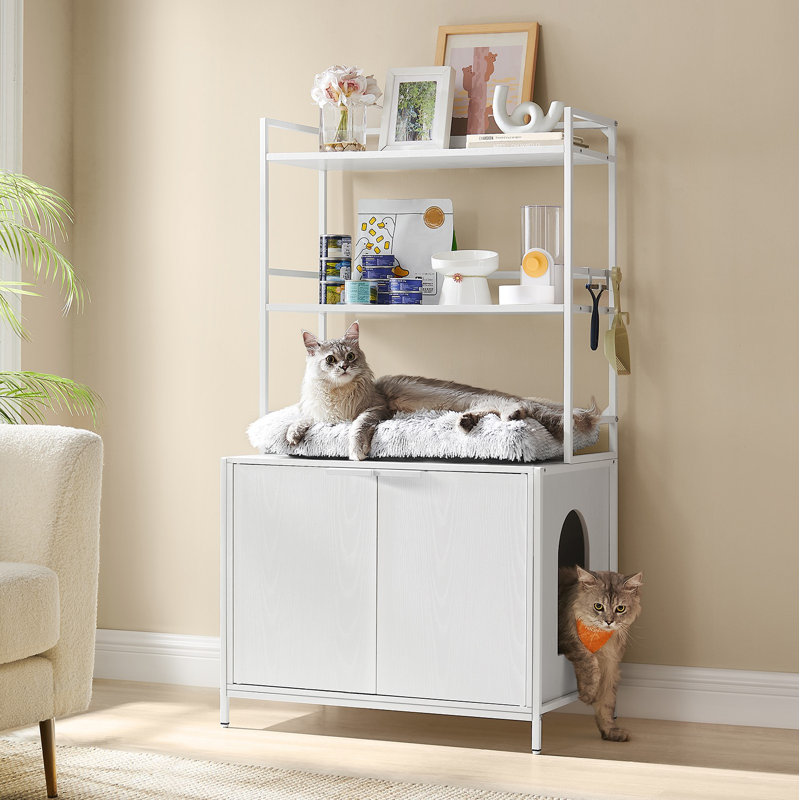 Tucker Murphy Pet™ Cat Litter Box Enclosure with 2 Storage Shelves, 2 ...