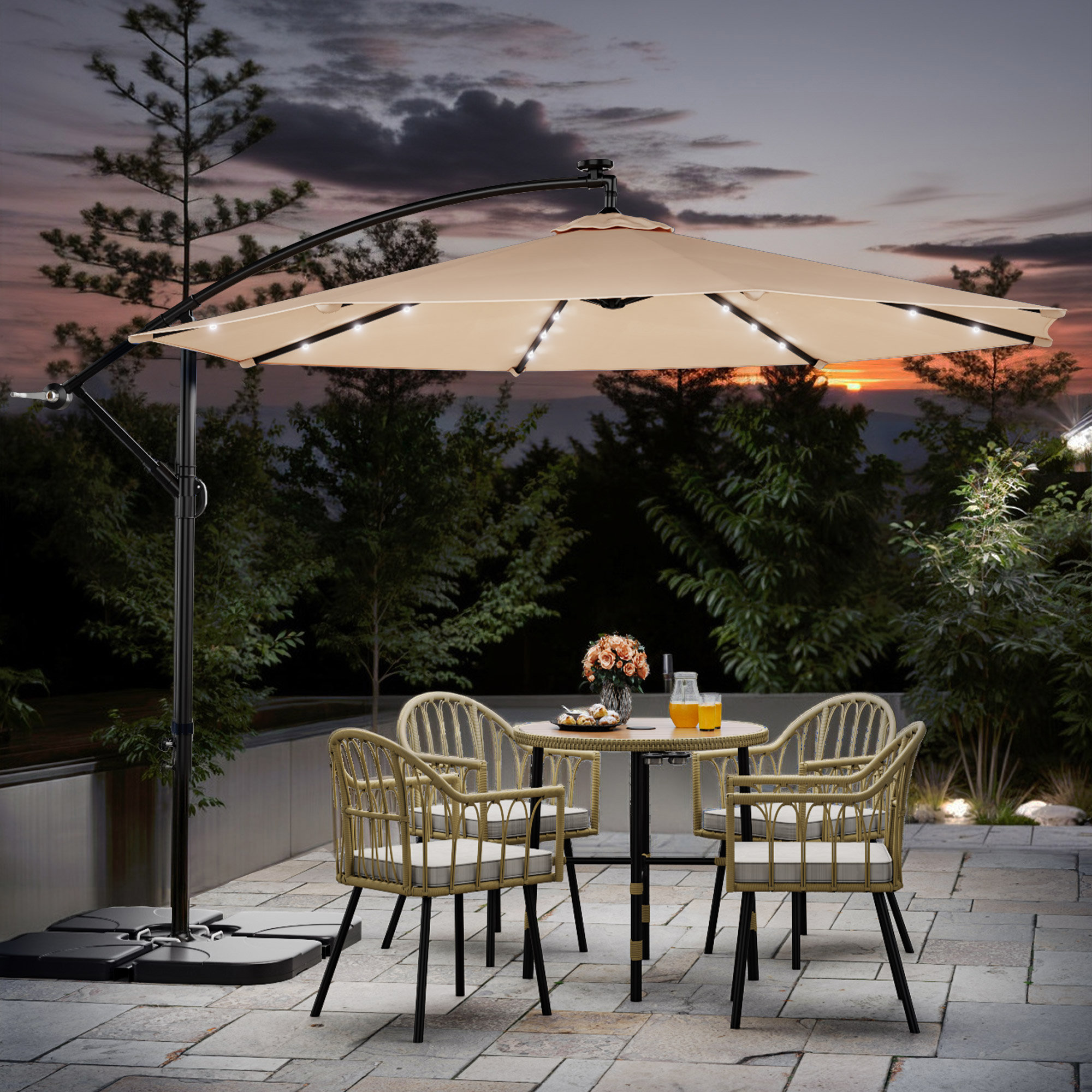 Arlmont & Co. Taeden 120'' Lighted Cantilever Umbrella with Crank Lift ...