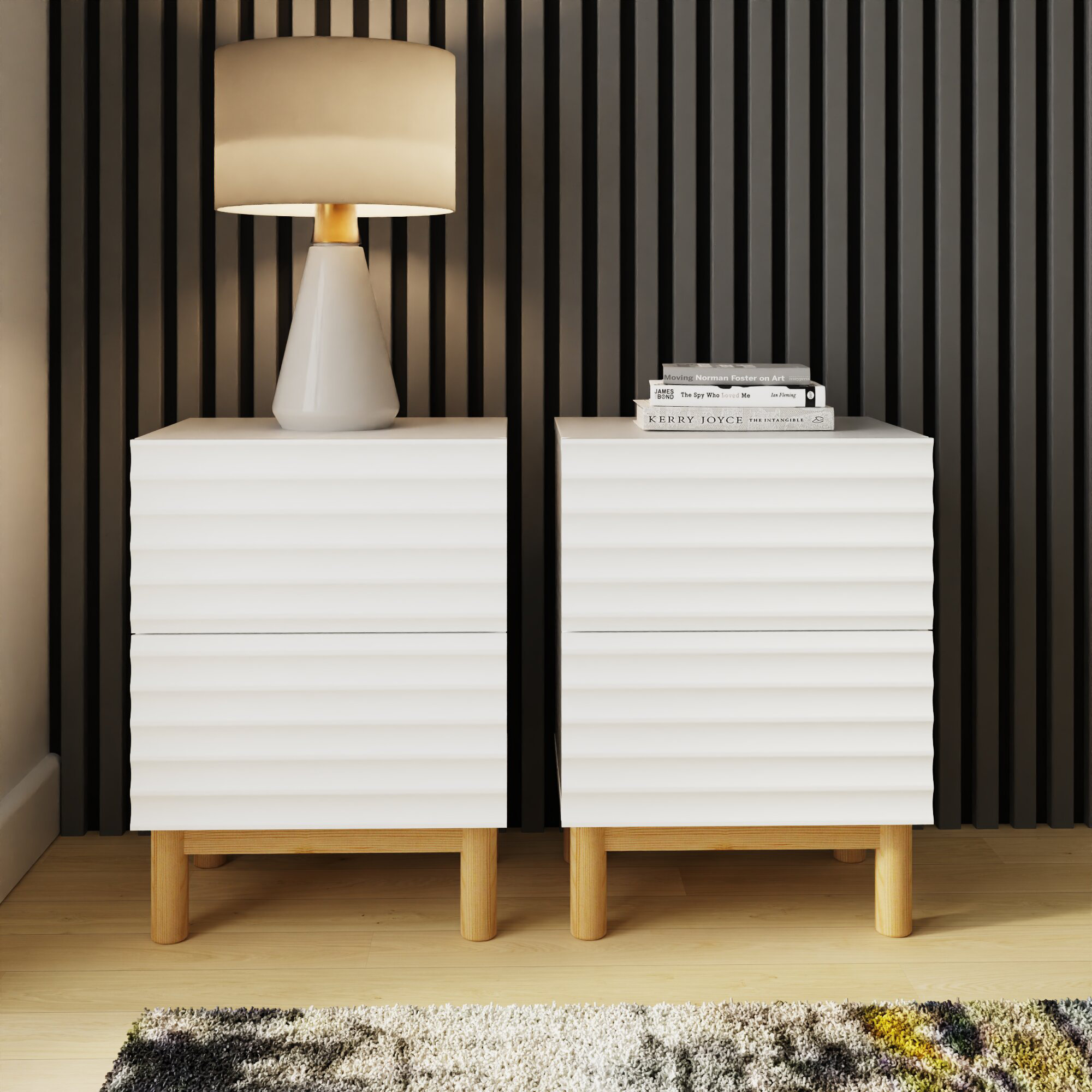 17 Stories Taeshia Ribbed 2 Drawer Bedside Table Pair | Wayfair.co.uk
