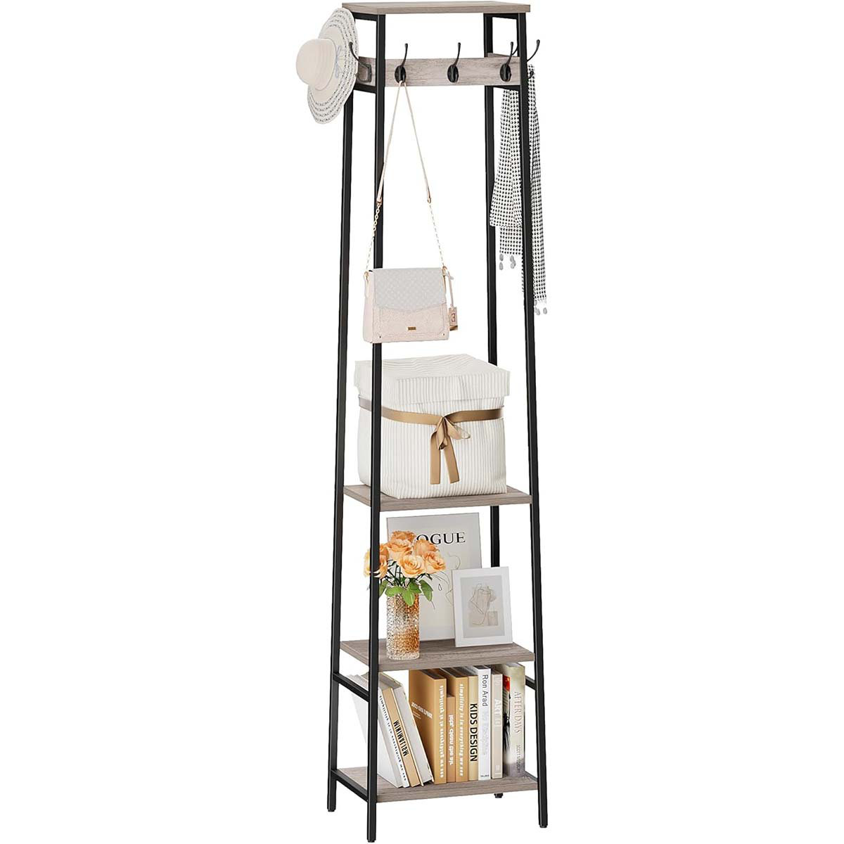 17 Stories Coat Rack Freestanding, Coat Stand With 3 Shelves And 7 ...