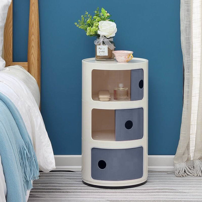 Metro Lane White 3-Shelf Round Storage Cabinet with Gray Doors ...