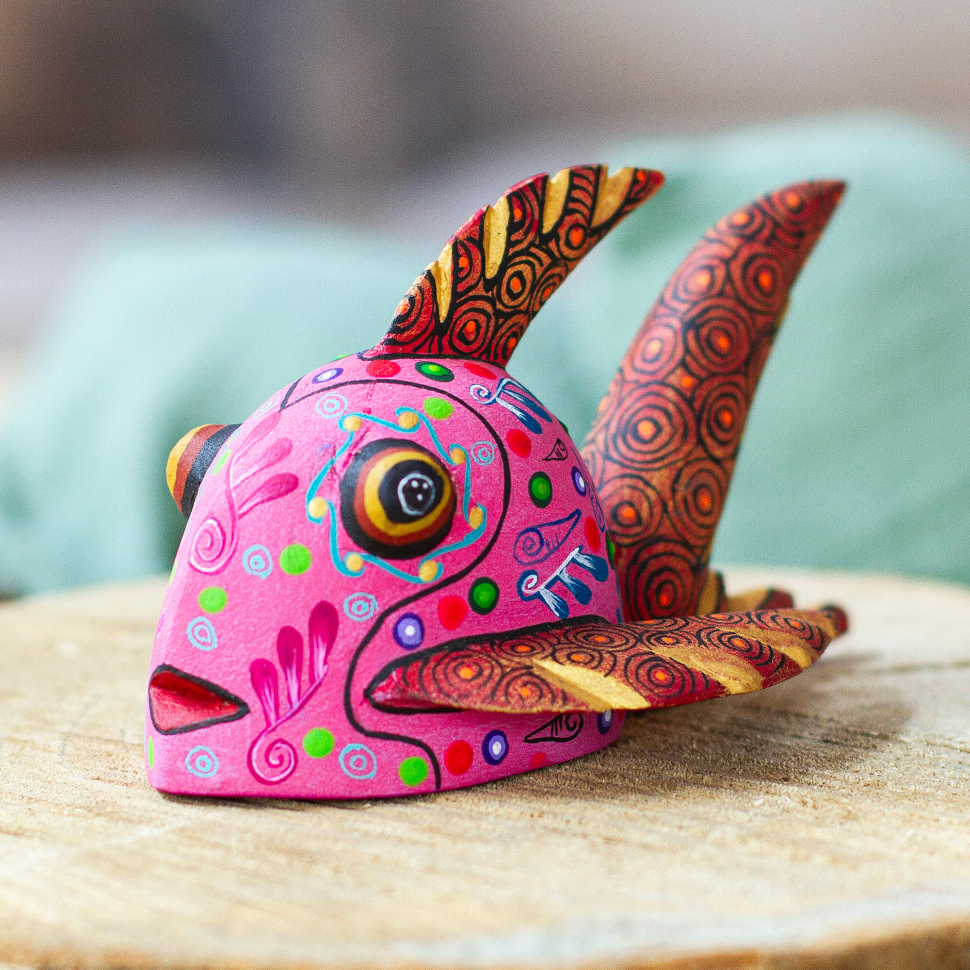 Bungalow Rose Handmade Hot Pink Fish Wood Alebrije Figurine | Wayfair