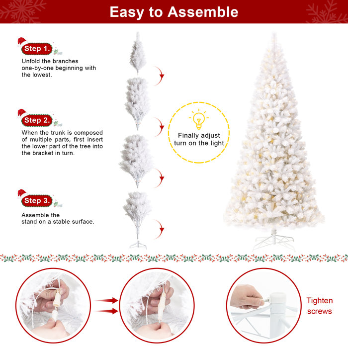 The Holiday Aisle® Johvan Pre-Lit White Pine Christmas Tree with LED ...