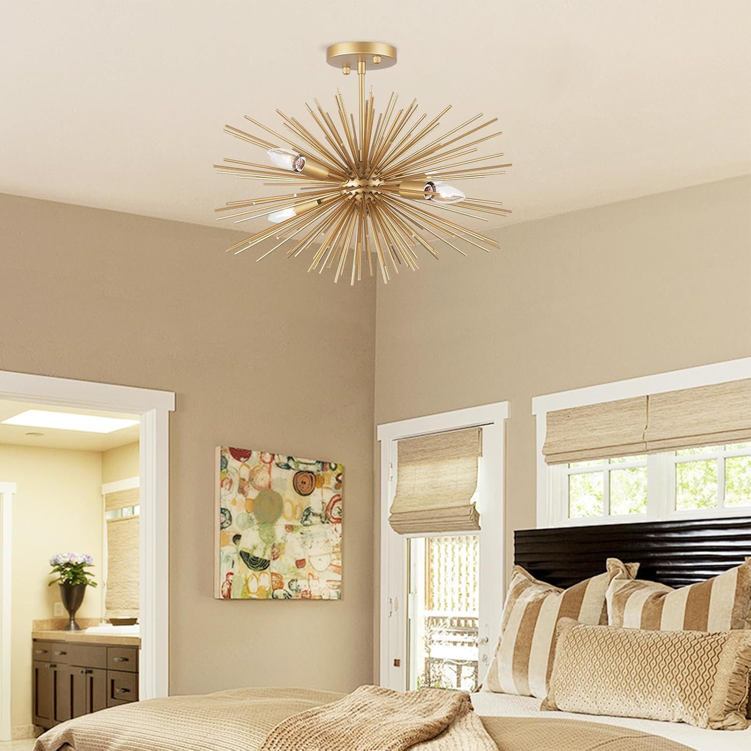 Everly Quinn Gold Sputnik Chandelier Ceiling Light Fixture - Vintage ...