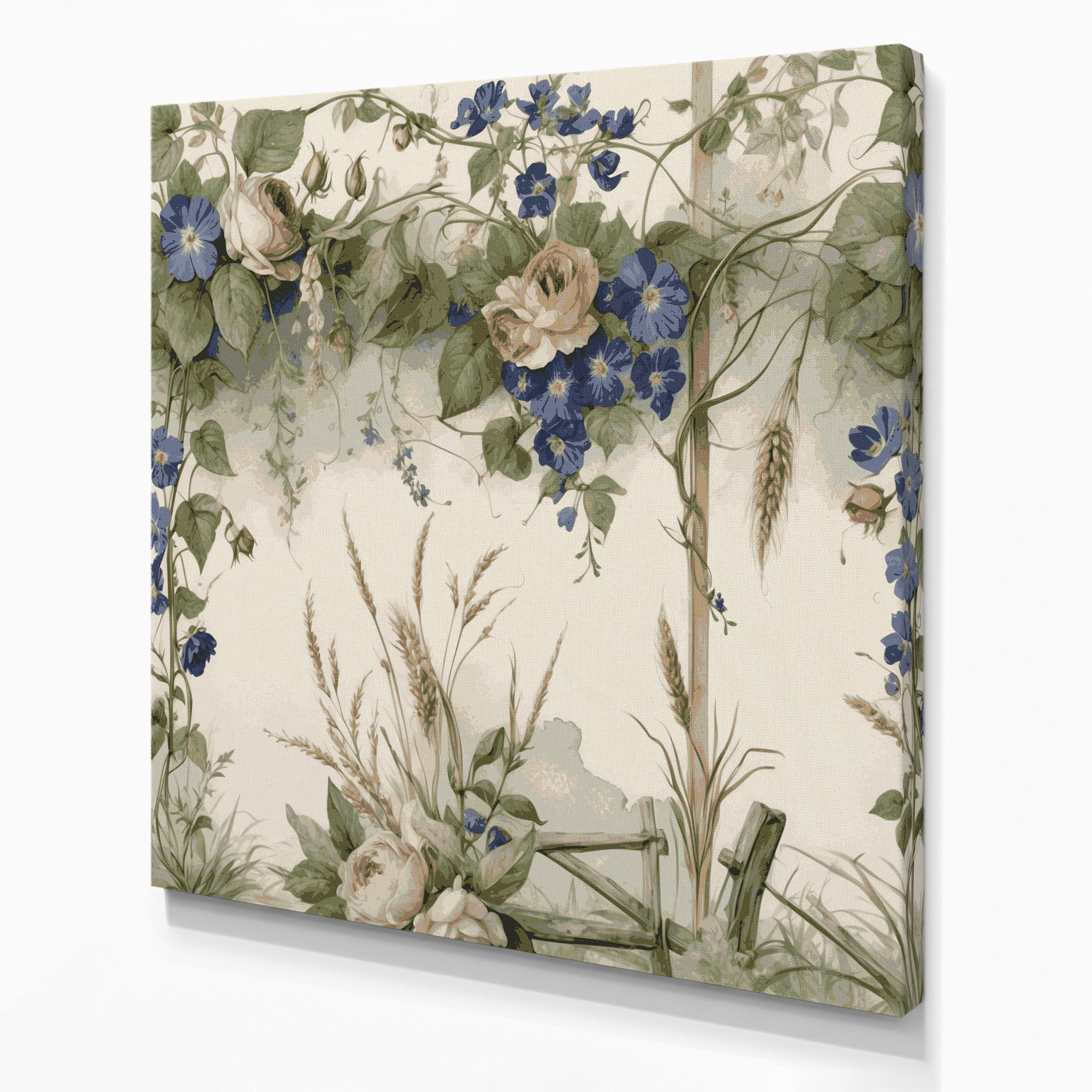 Hokku Designs Farm Floral Borders Beige Canvas Wall Art | Wayfair