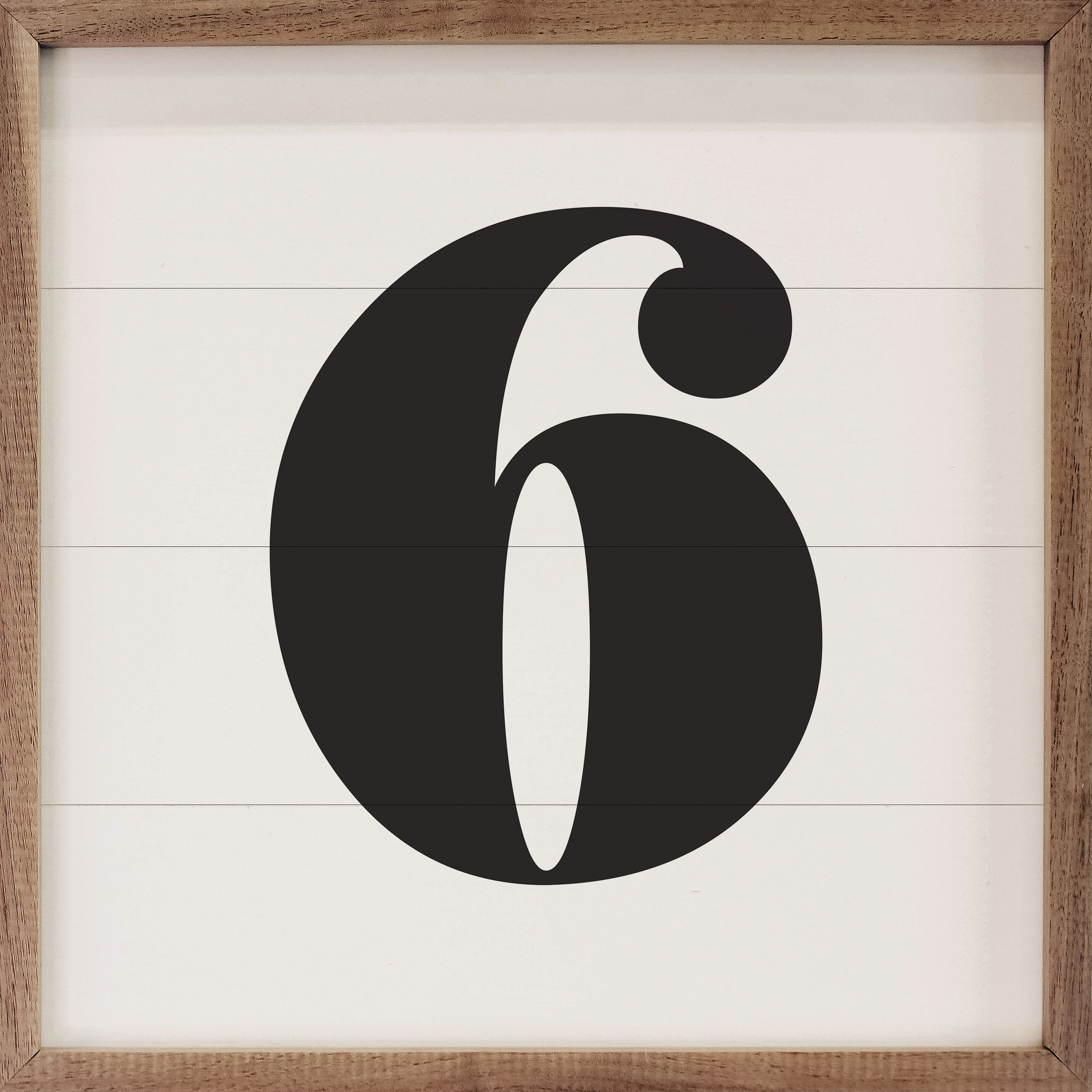 Ebern Designs Square Classic Number Six White Framed On Wood | Wayfair