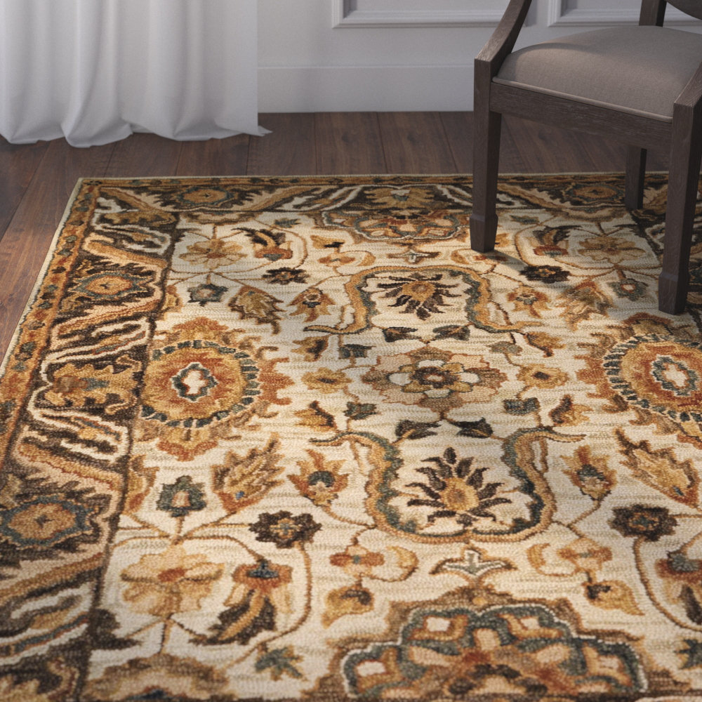 Lark Manor™ Asan Oriental Hand-Hooked Wool Beige/Brown Area Rug | Wayfair