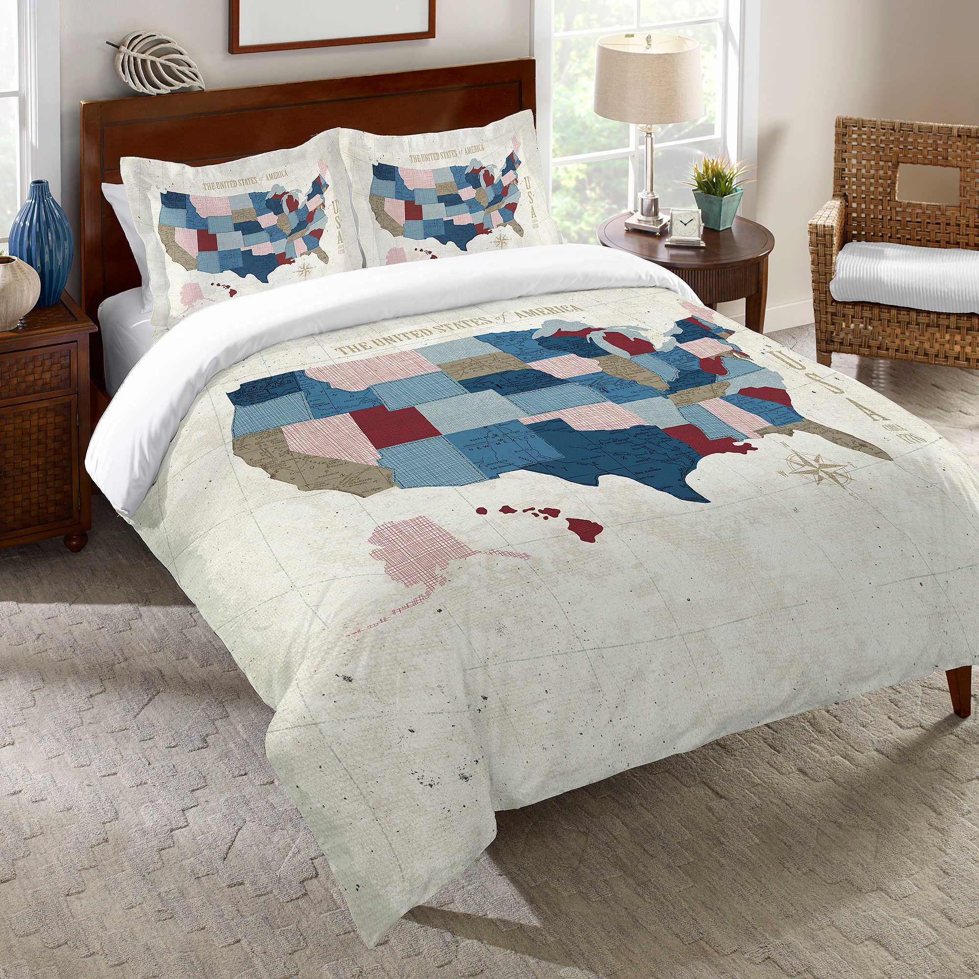 Laural Home Modern Vintage Map Modern Vintage Map Single Duvet Cover ...