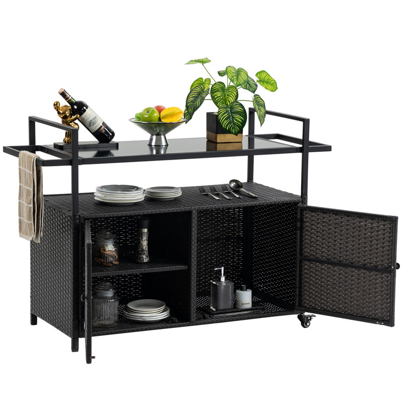 Dovecove Outdoor Wicker Bar Cart with Wheels | Wayfair