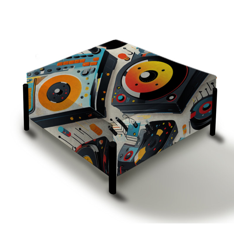 Design Art Turntables Boom Boxes Spots - Pop Art Large Square Ottoman ...