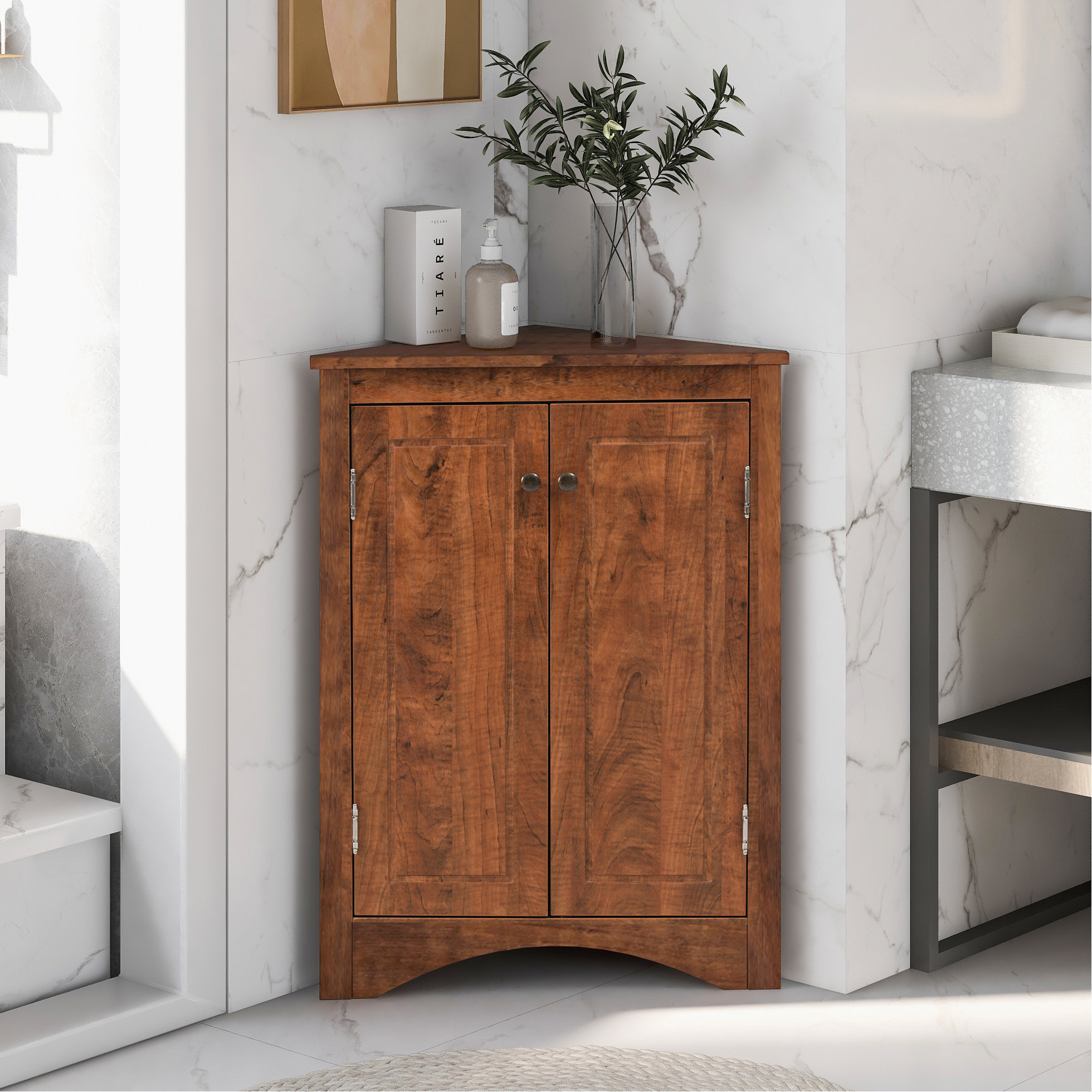 Ebern Designs Brown Triangle Storage Cabinet With Adjustable Shelves ...