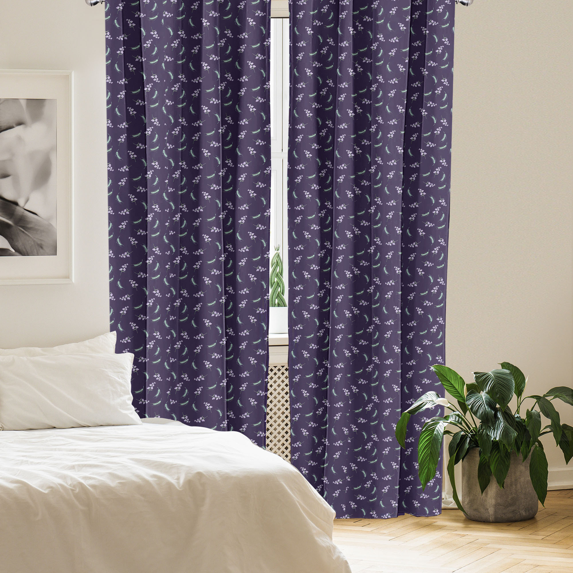 East Urban Home Floral 4-Panel Curtains, Bell Flowers Ears of Wheat ...
