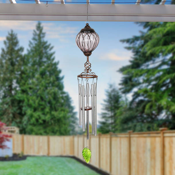 Exhart Solar Metal Wire and Glass Wind Chime with Looping Pattern and ...