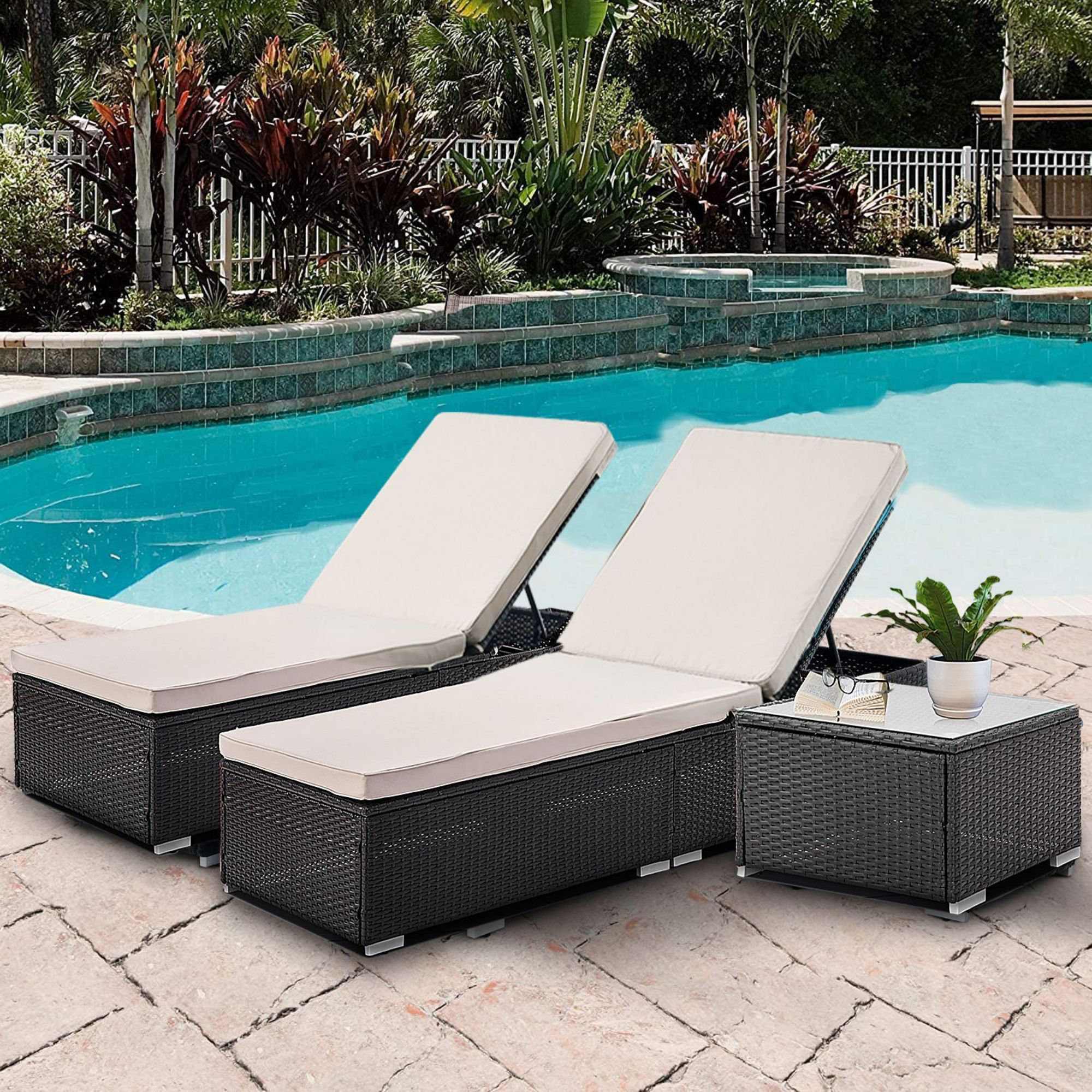 Latitude Run® Aizlee Outdoor Resin Chaise Lounge with Table - Wayfair ...