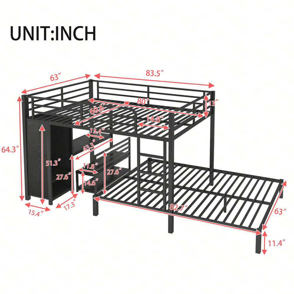 Isabelle & Max™ Queen over Queen Size Bunk Bed Frame with Built-in ...