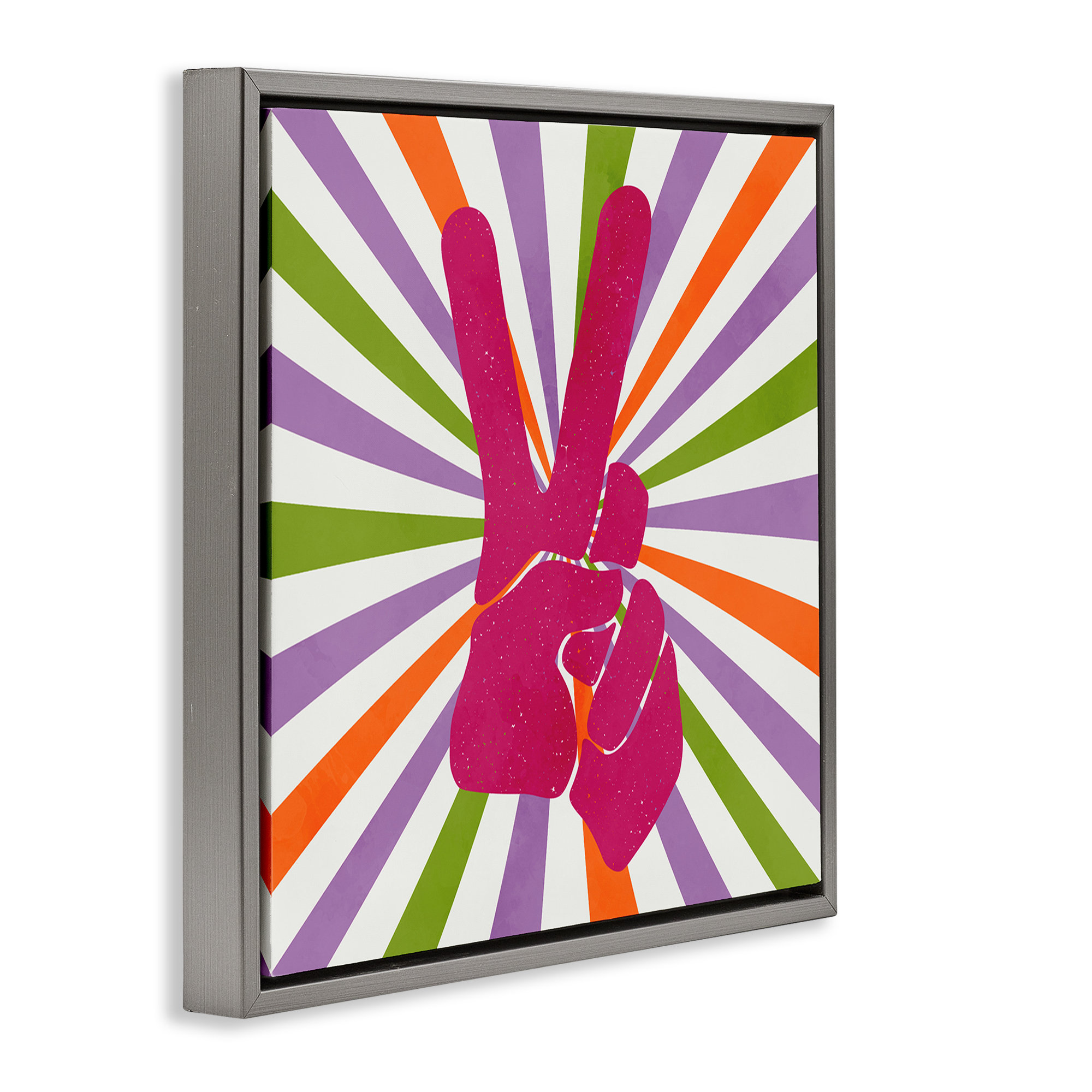 Latitude Run® Peace Sign on Stripes Framed Floater Canvas Wall Art by ...