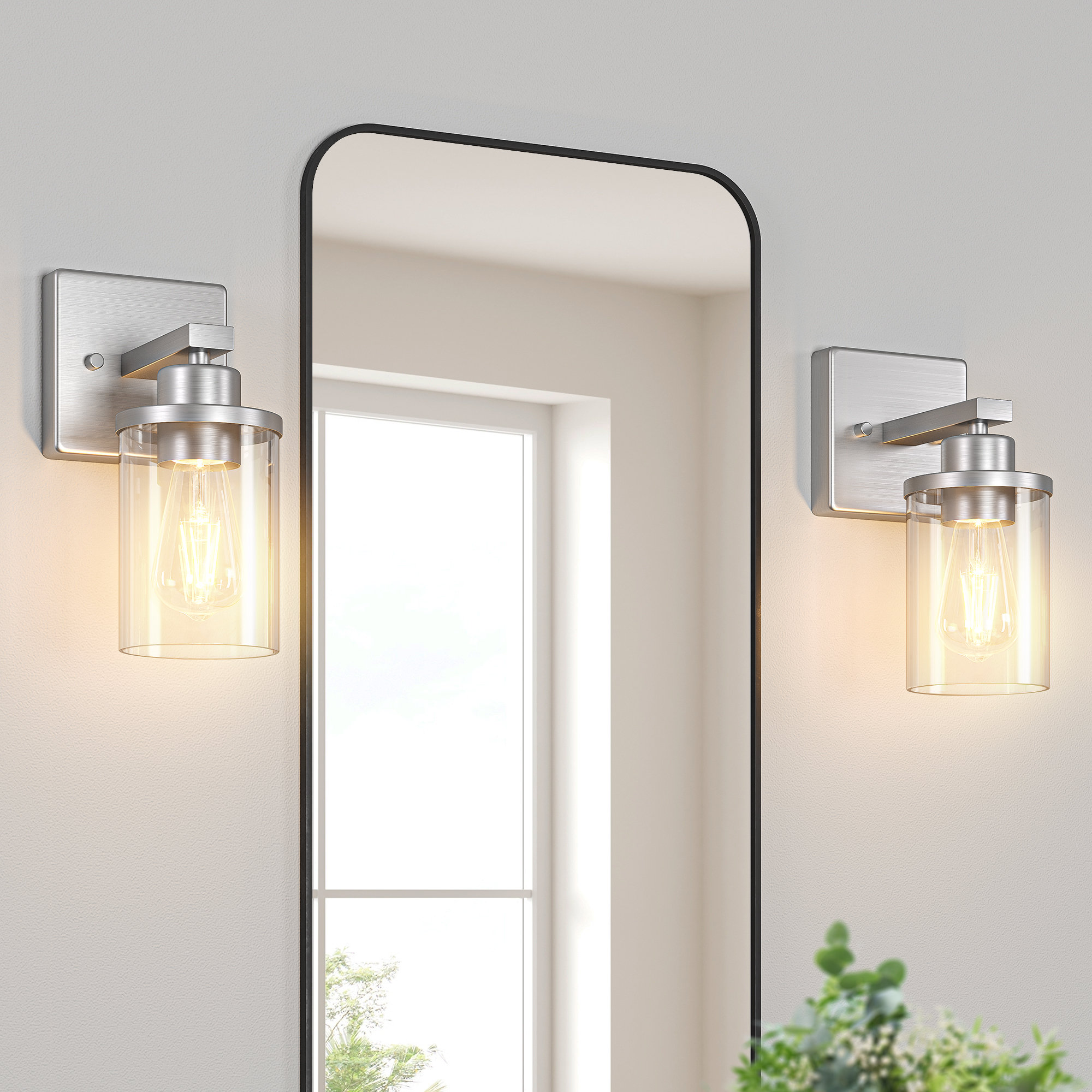 Ebern Designs Dimmable Bath Sconce Wall Light With Glass Shade ...