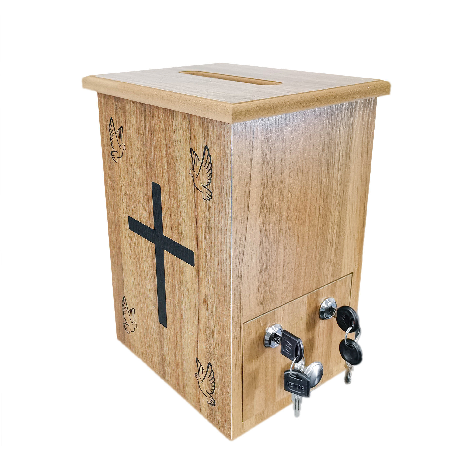 FixtureDisplays Engineered Wood Tithes Offering Box Cross Christian ...