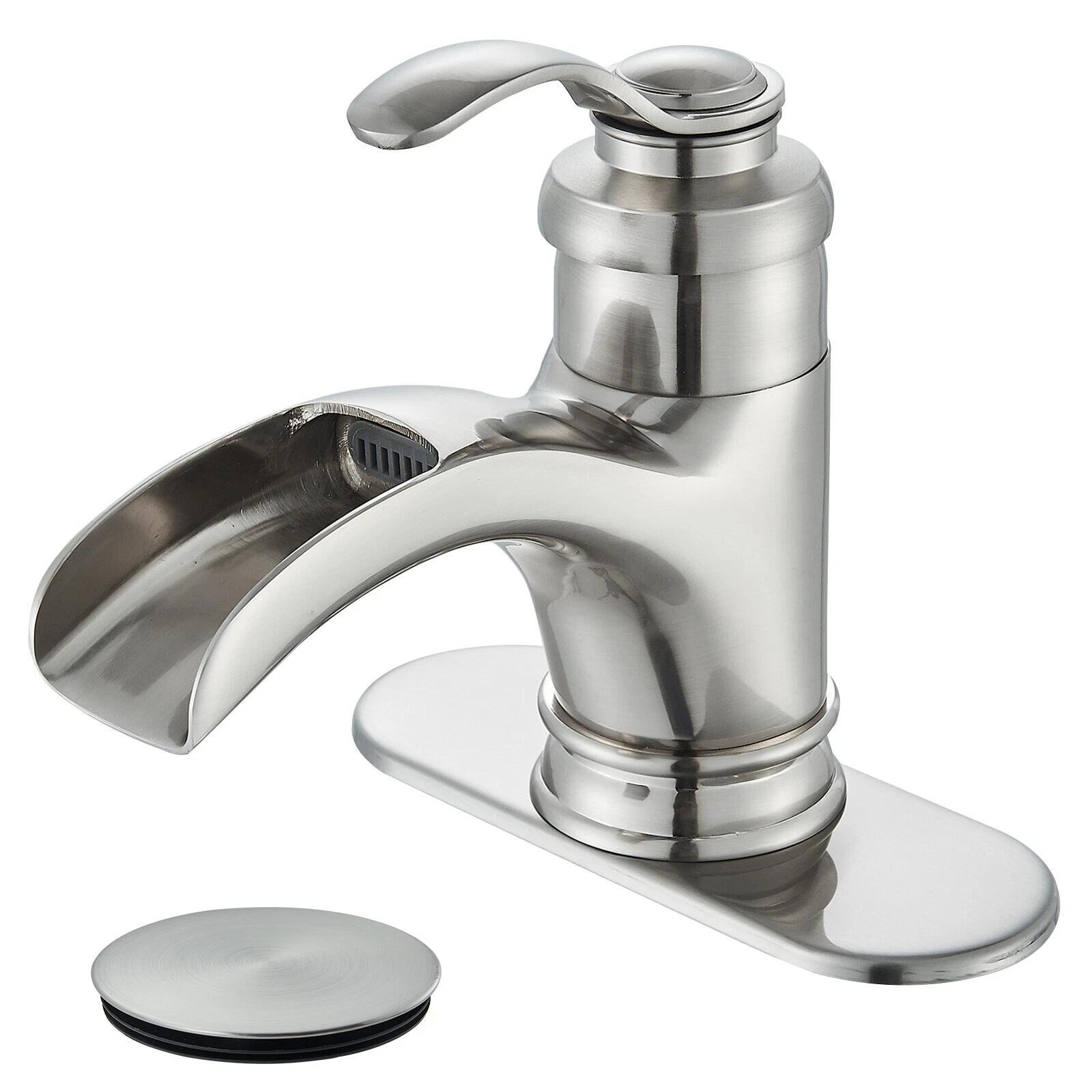 Senlesen Brushed Nickel Bathroom Sink Faucet Waterfall Lavatory Vanity ...