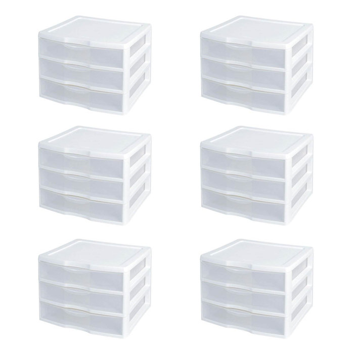 Sterilite Clear Plastic Stackable Small 3 Drawer Storage System, White ...