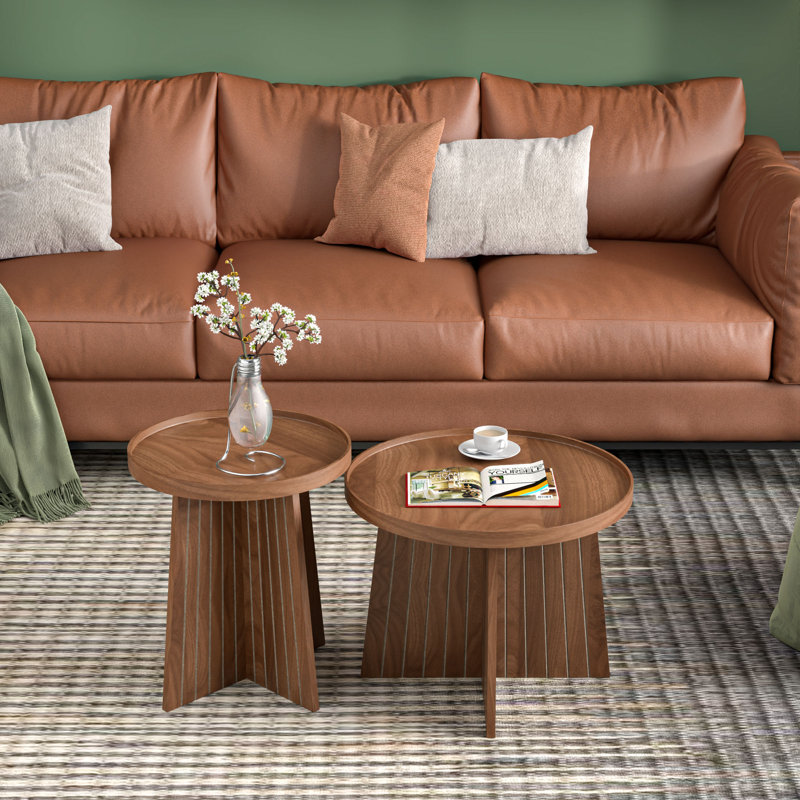 Gracie Oaks Round Fluted Nesting Coffee Table, 2 Piece Coffee Table Set ...