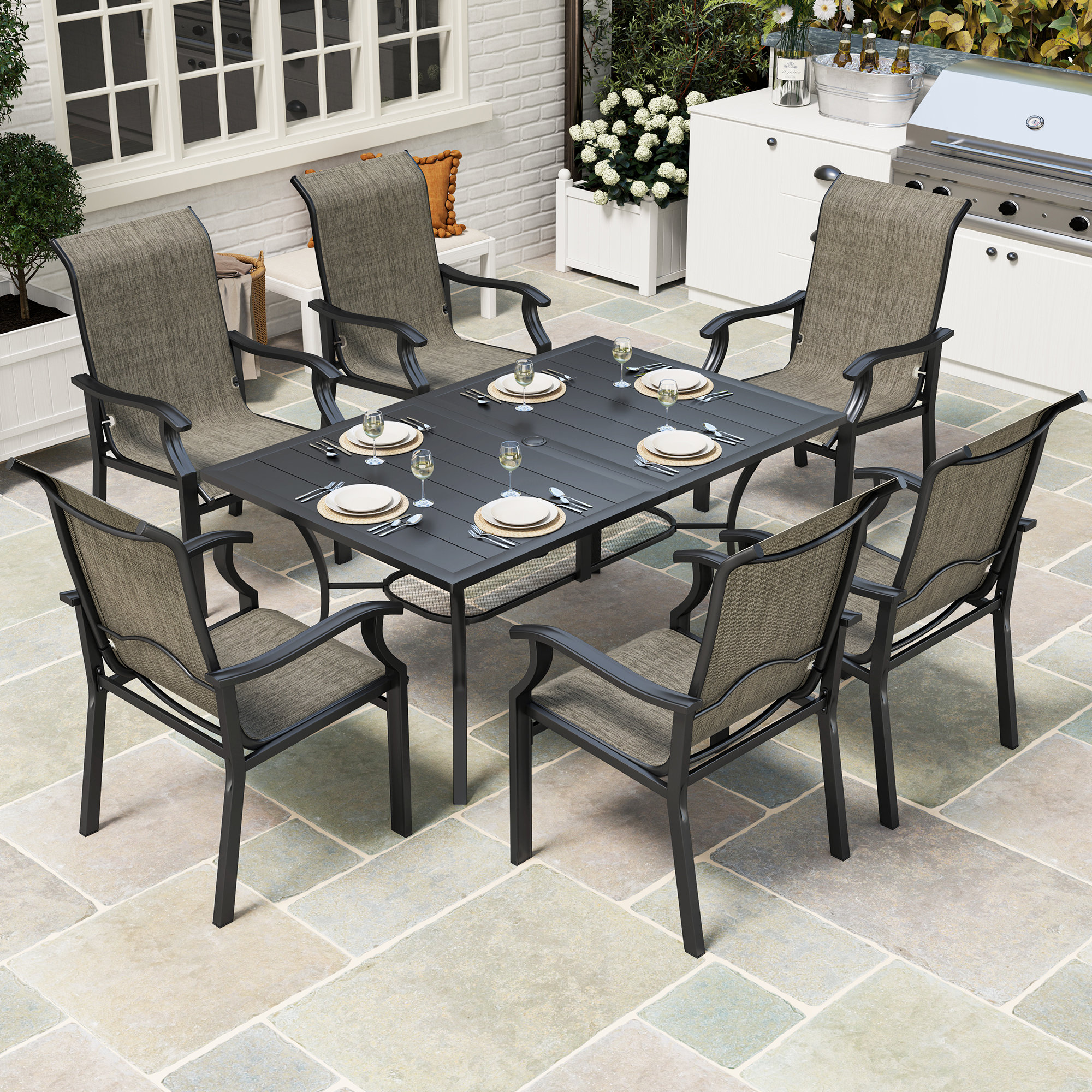 Winston Porter Torreya Outdoor Dining Set, Fabric Patio Armchair Dining ...