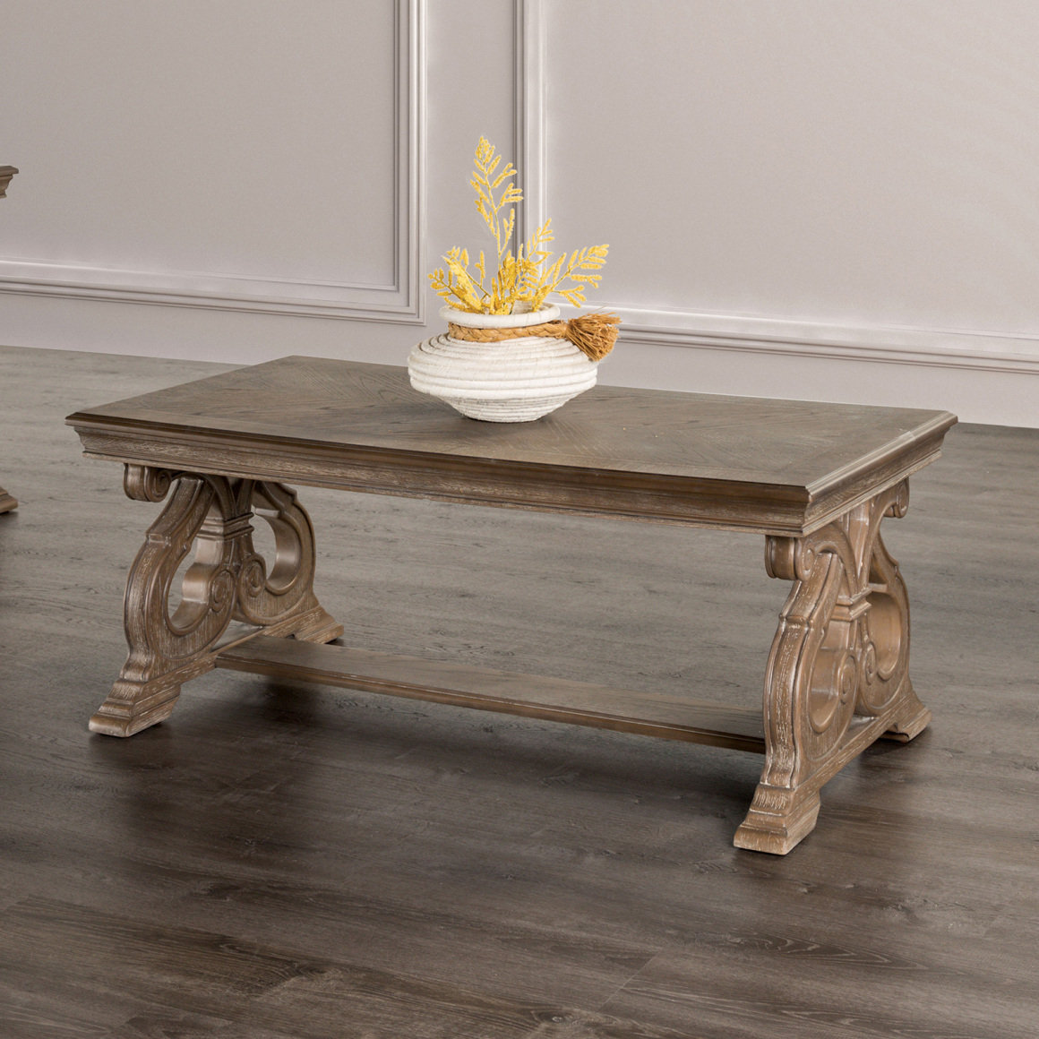 World Menagerie Traditional Coffee Table With Curved Scroll Legs And ...