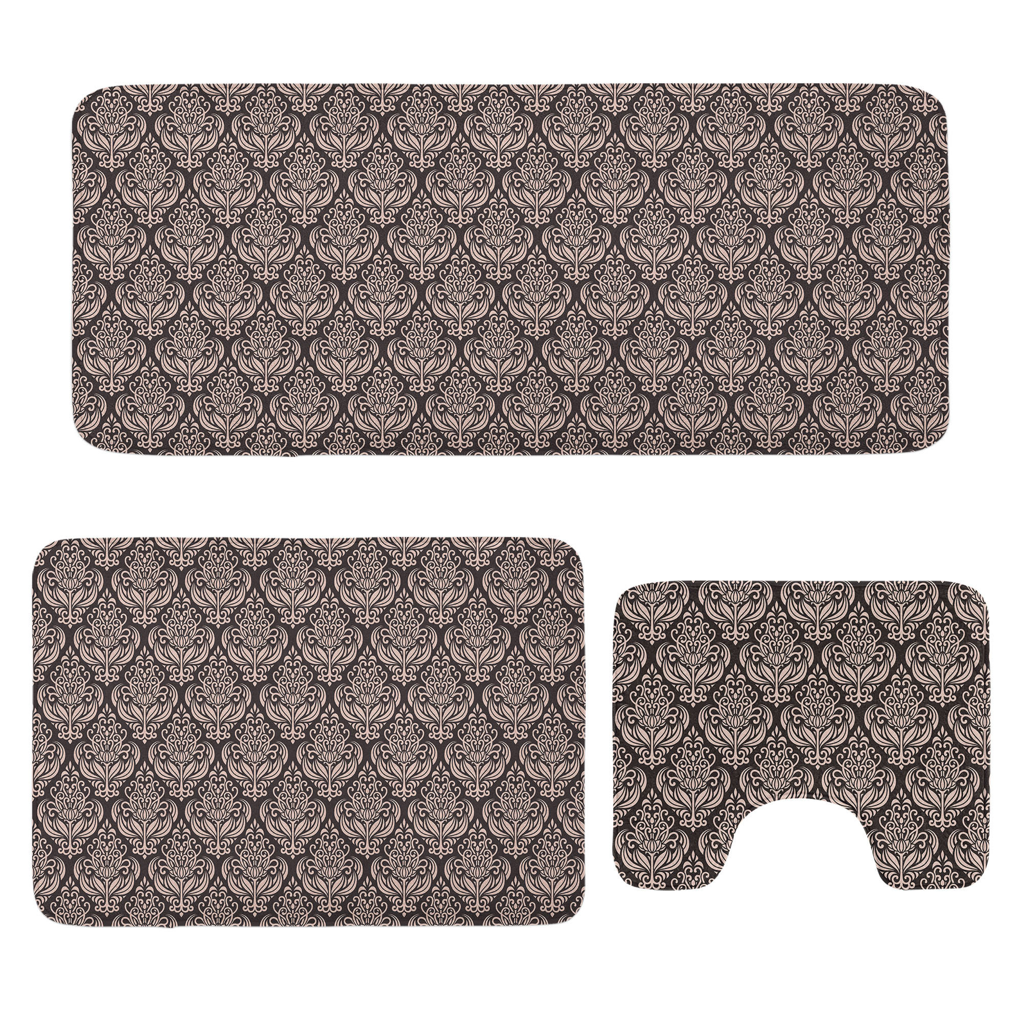 East Urban Home Damask Bathroom Rug Set 3 Pieces U-Shape & Rectangle ...