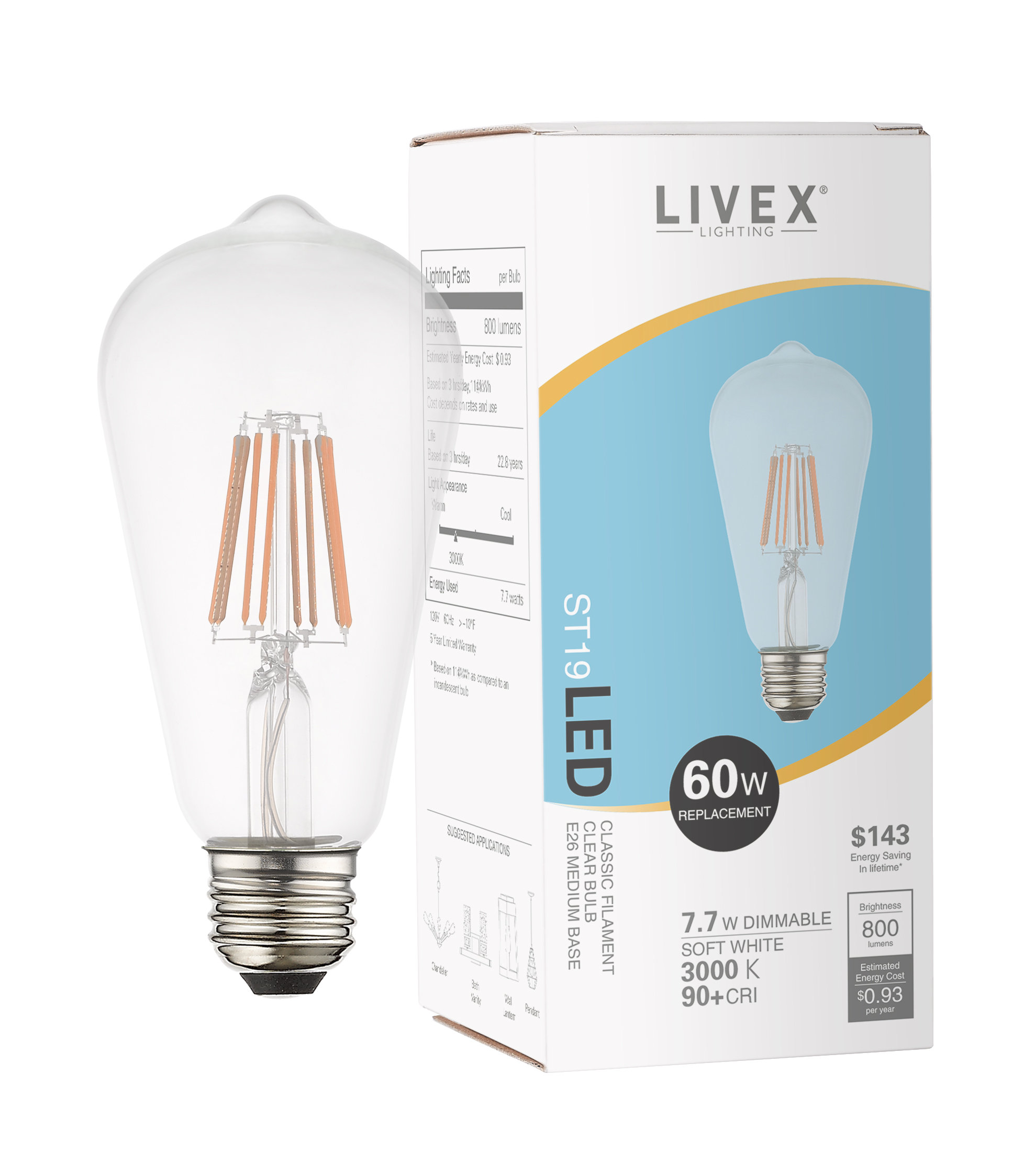 Livex Lighting 60 Watt Equivalent ST19 E26/Medium (Standard) Dimmable ...