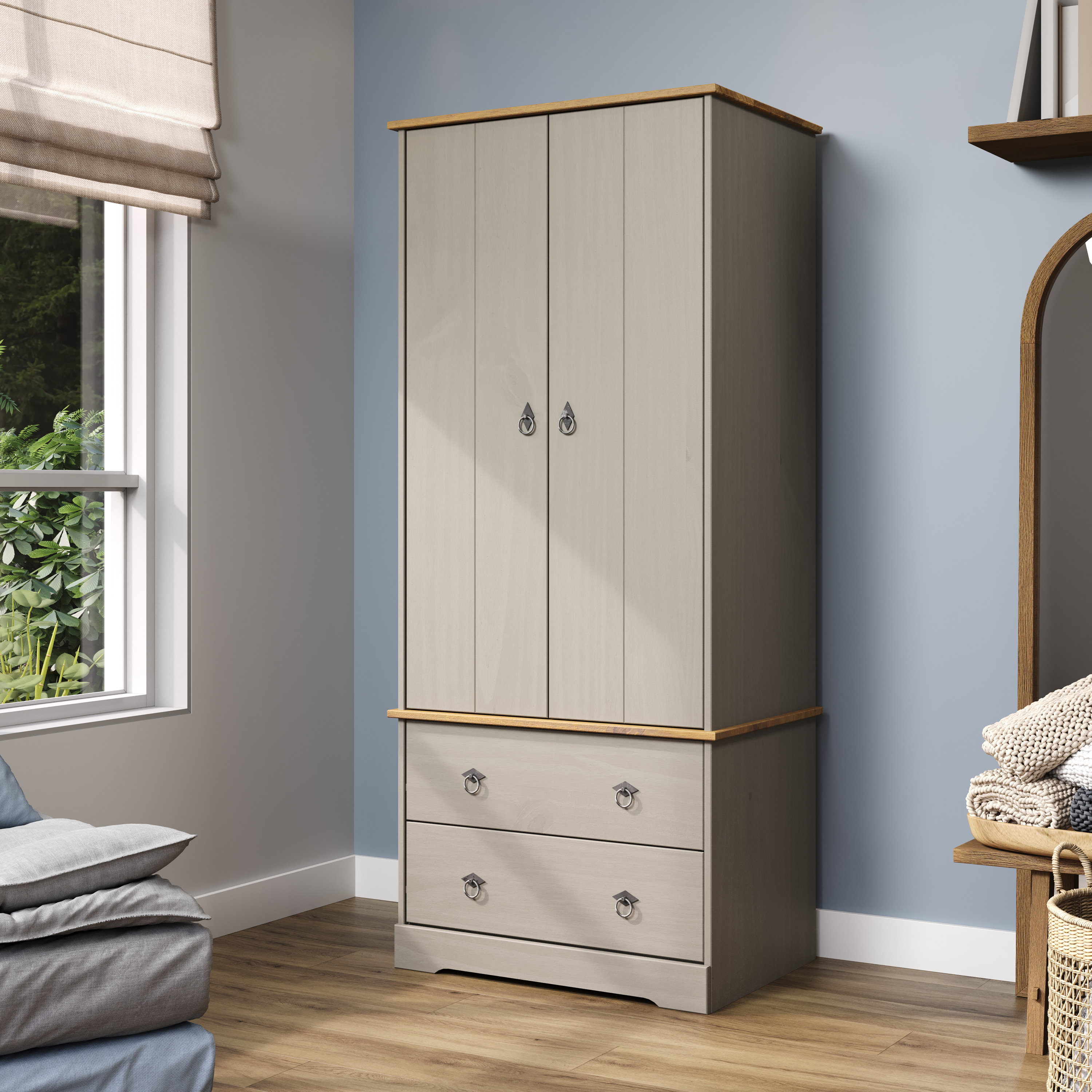 Breakwater Bay Corona Wardrobe, 2 Door & 2 Drawer, Waxed Pine | Wayfair ...