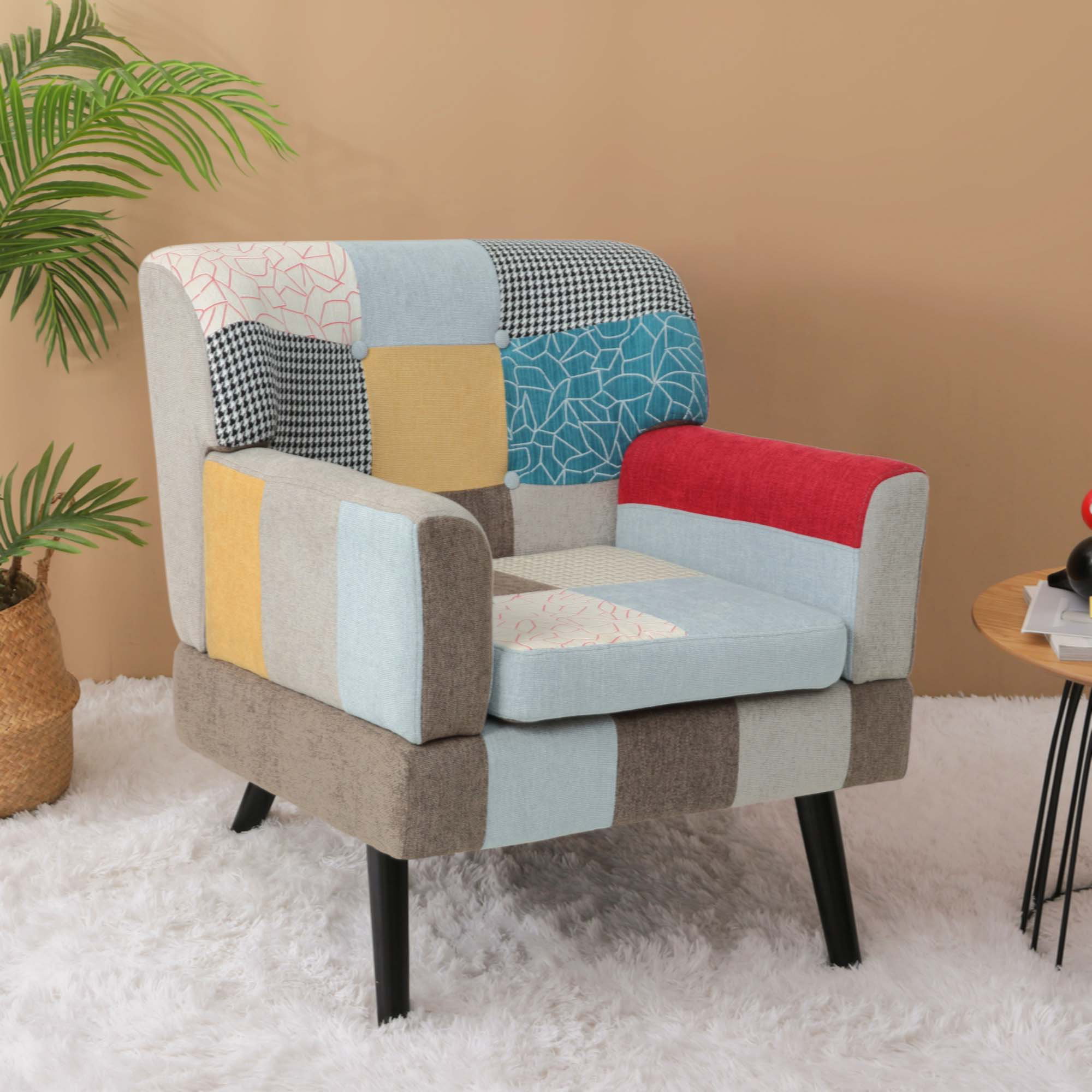 George Oliver Patchwork Accent Chair, Mid Century Modern Fabric Club ...