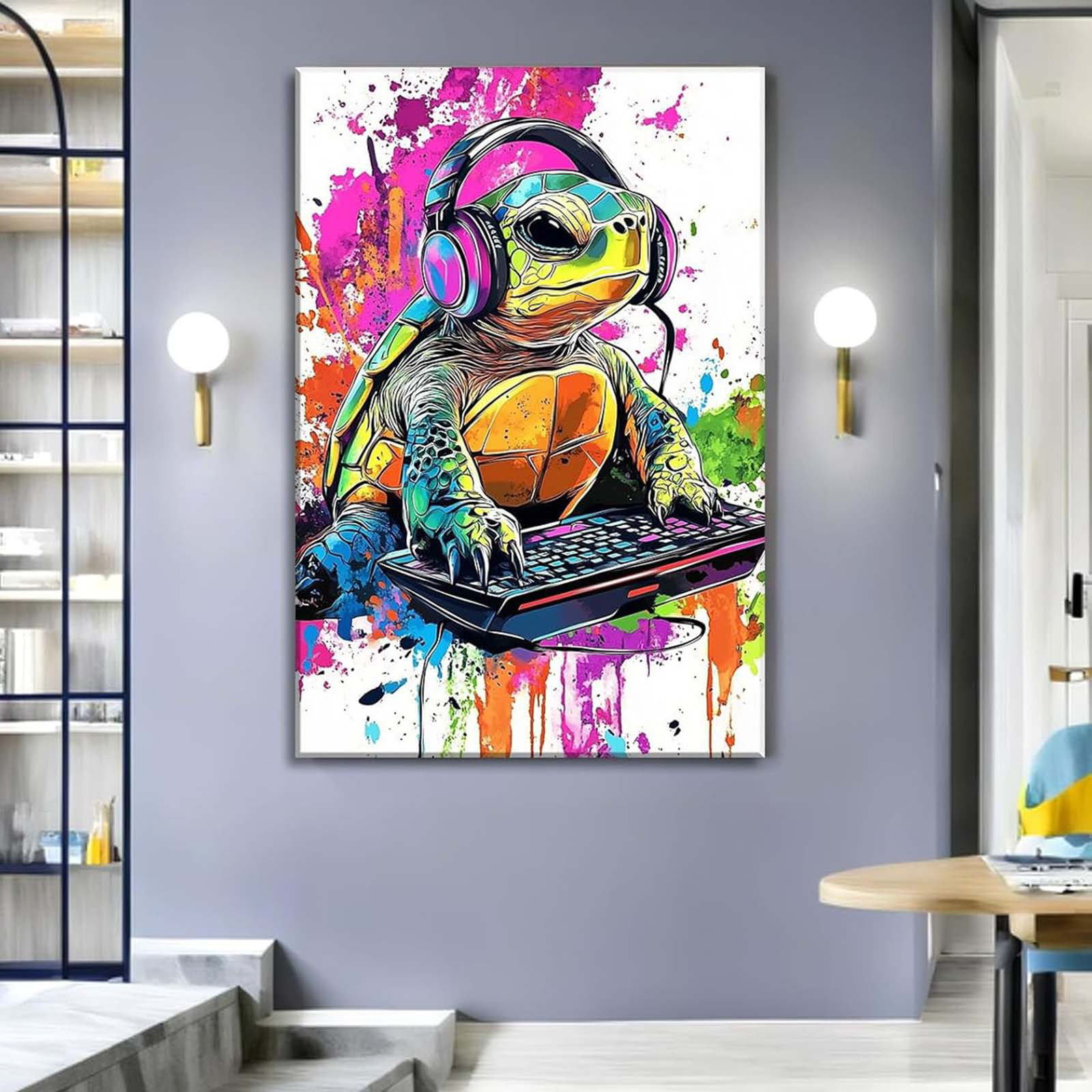 Highland Dunes Sea Turtle Canvas Art Wall Decor Framed Funny Turtle ...