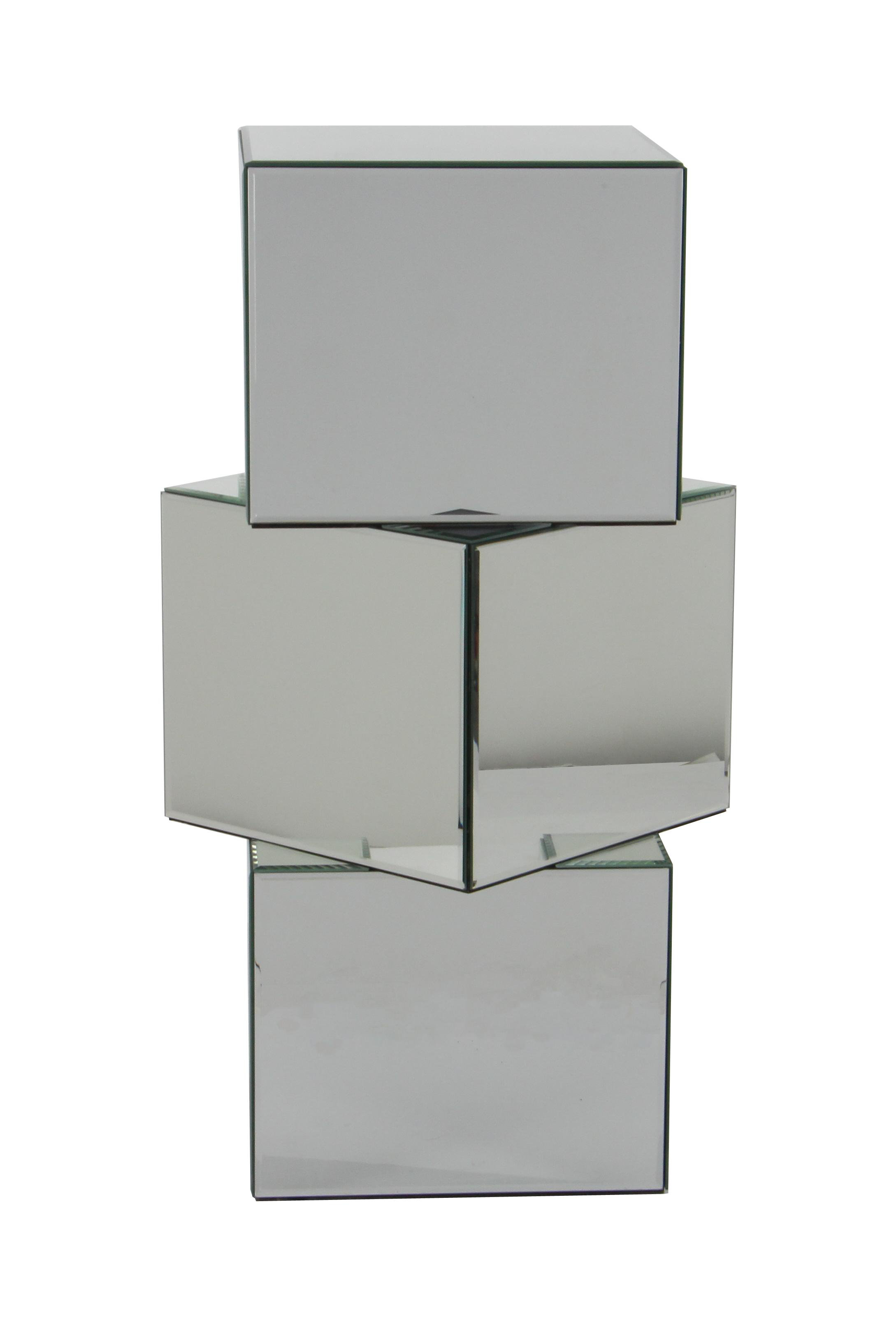 Mercer41 Newenton Glass Mirrored Stacked Cube Silver Pedestal Table ...