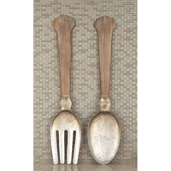 August Grove® 2 Piece Brown Metal Spoon and Fork Utensils Wall Decor ...