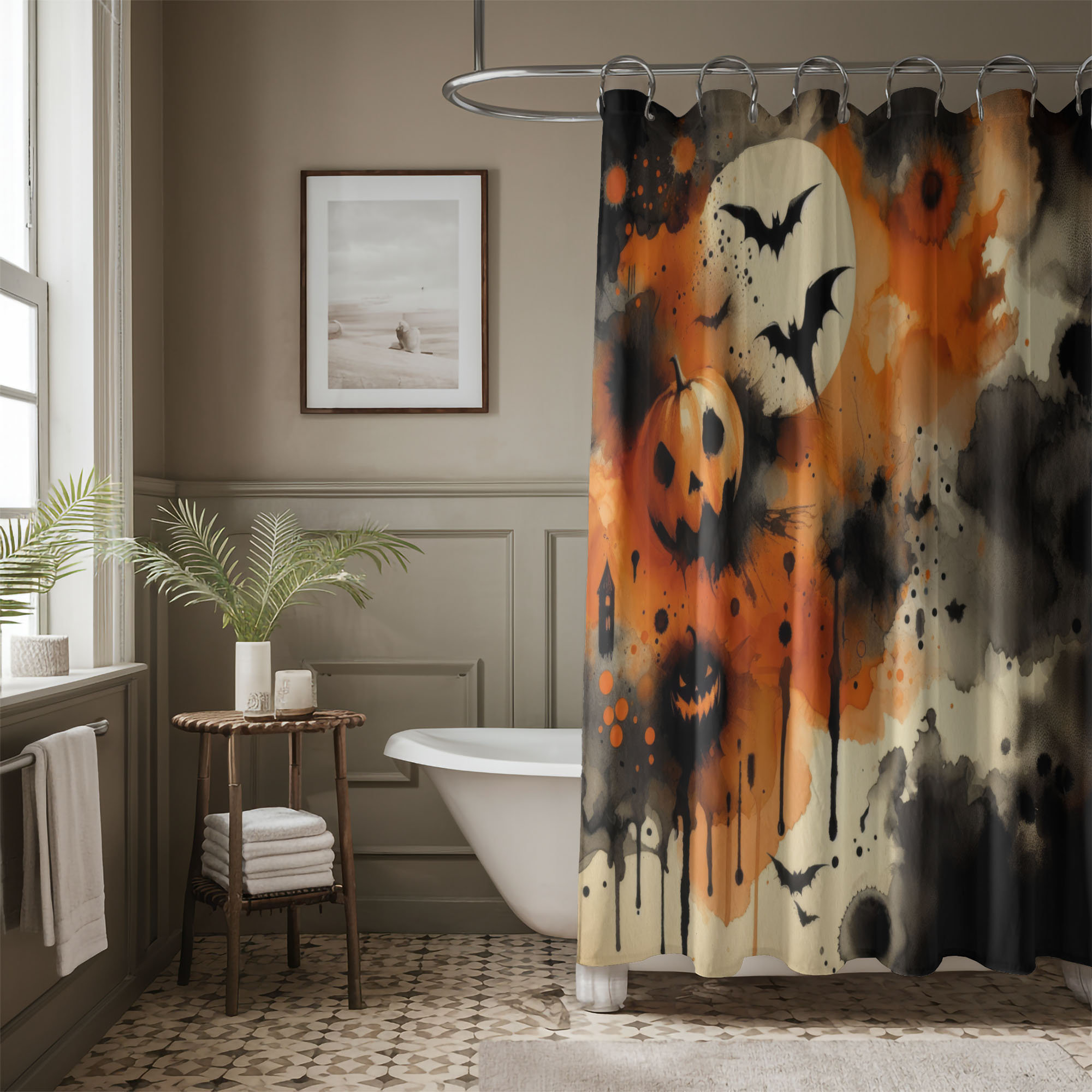 The Holiday Aisle® Keta Spooky Scribbles - 1 Piece Standard Shower ...