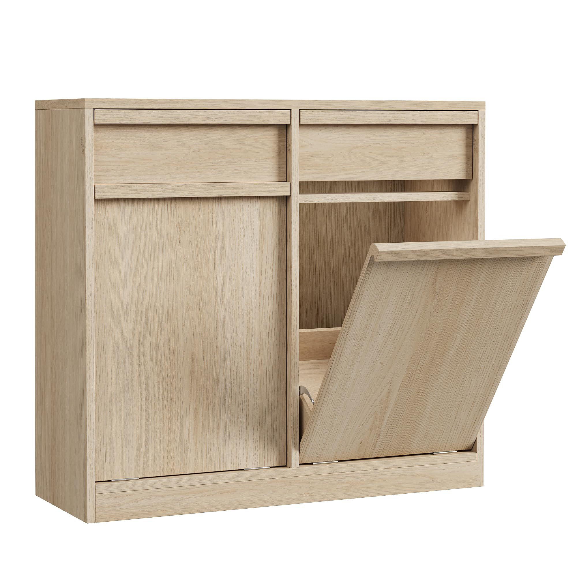 Yuan Home Double Trash Cabinet Tilt Out, Freestanding Trash Can Cabinet ...