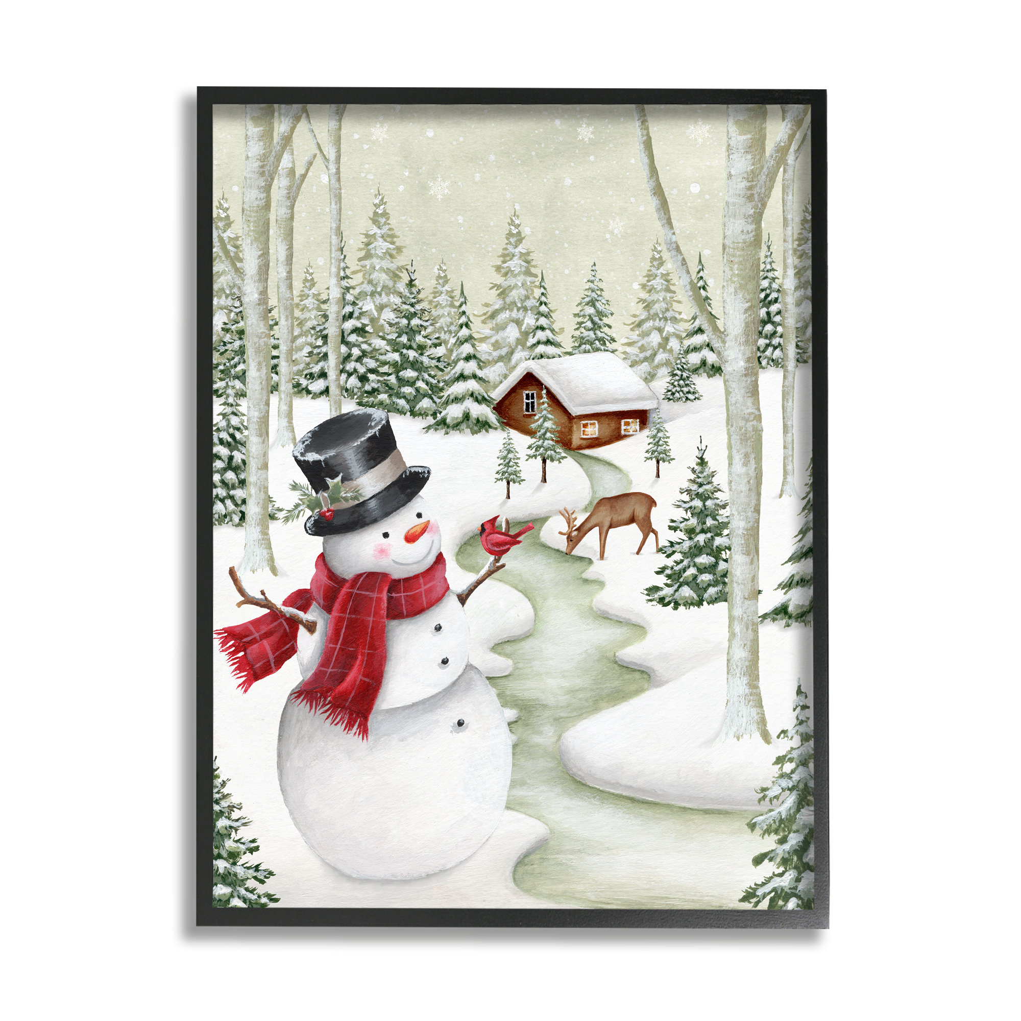 Stupell Industries Ba-806-Framed Snowman On Snowy Path Framed On Wood ...