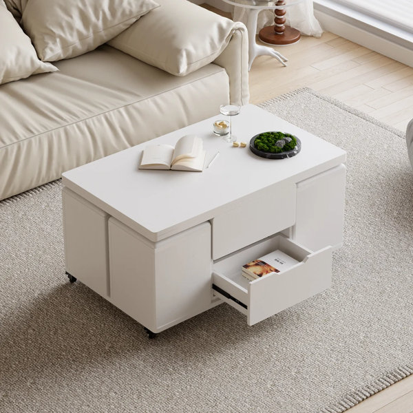 Wade Logan® Cammi Modern White Lift Top Coffee Table 4 in 1 with ...